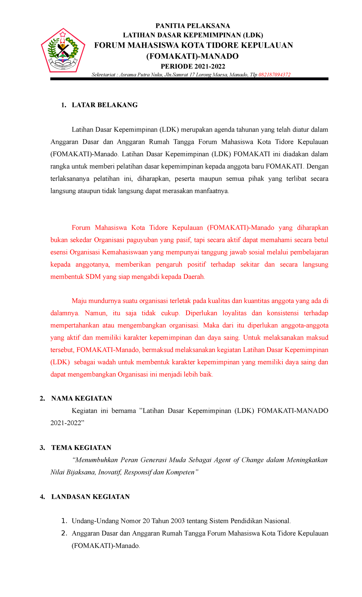 Proposal LDK 2022 sementara Anjayyy - LATIHAN DASAR KEPEMIMPINAN (LDK ...