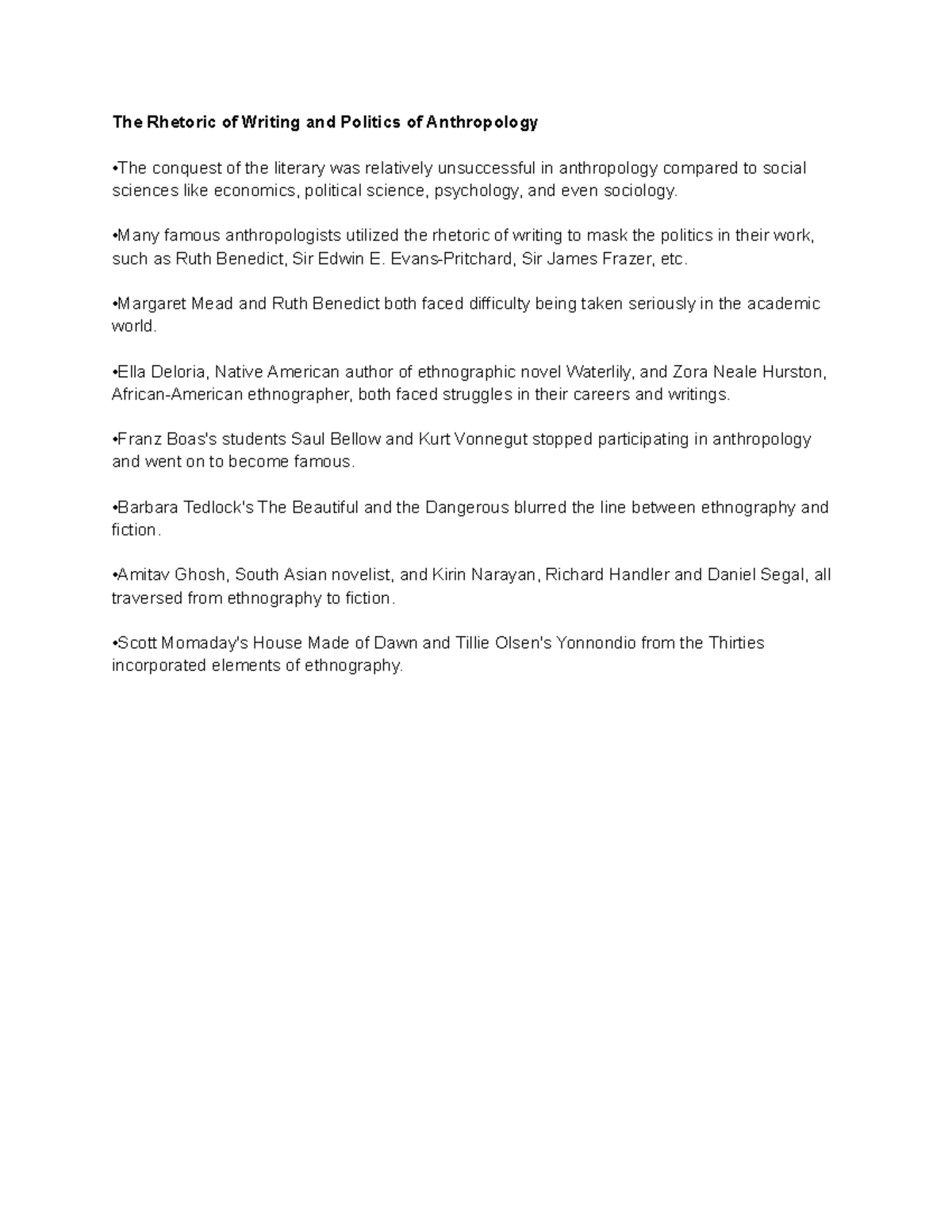 The Rhetoric of Writing and Politics of Anthropology - •Many famous ...