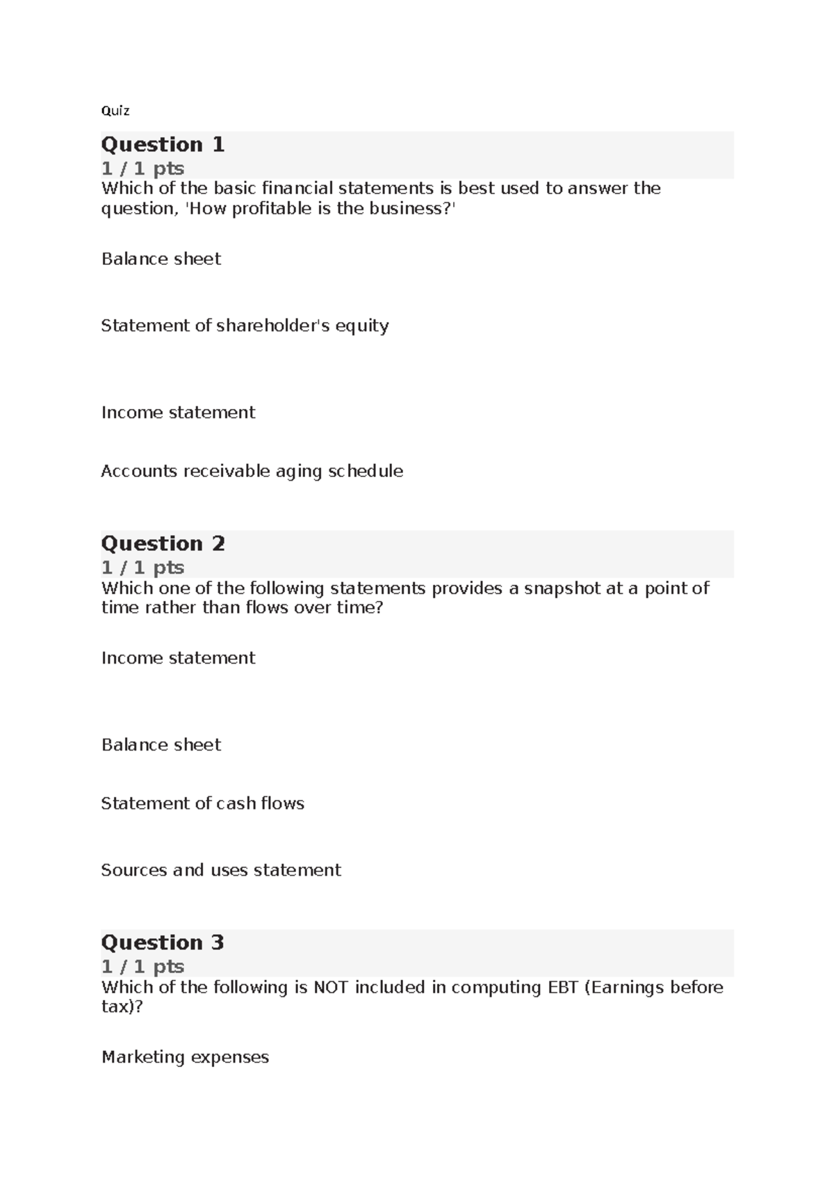 Module 2 Quiz - Interpreting Finance Documents Quiz - Quiz Question 1 1 ...