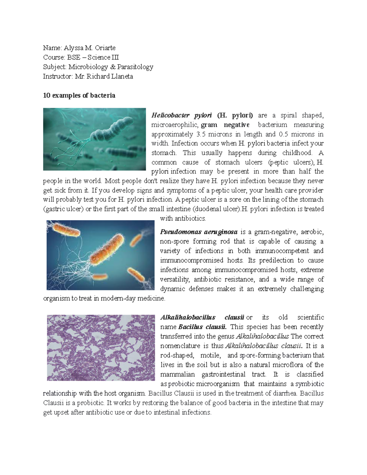 Micro Bio - ..... - Name: Alyssa M. Oriarte Course: BSE – Science III ...