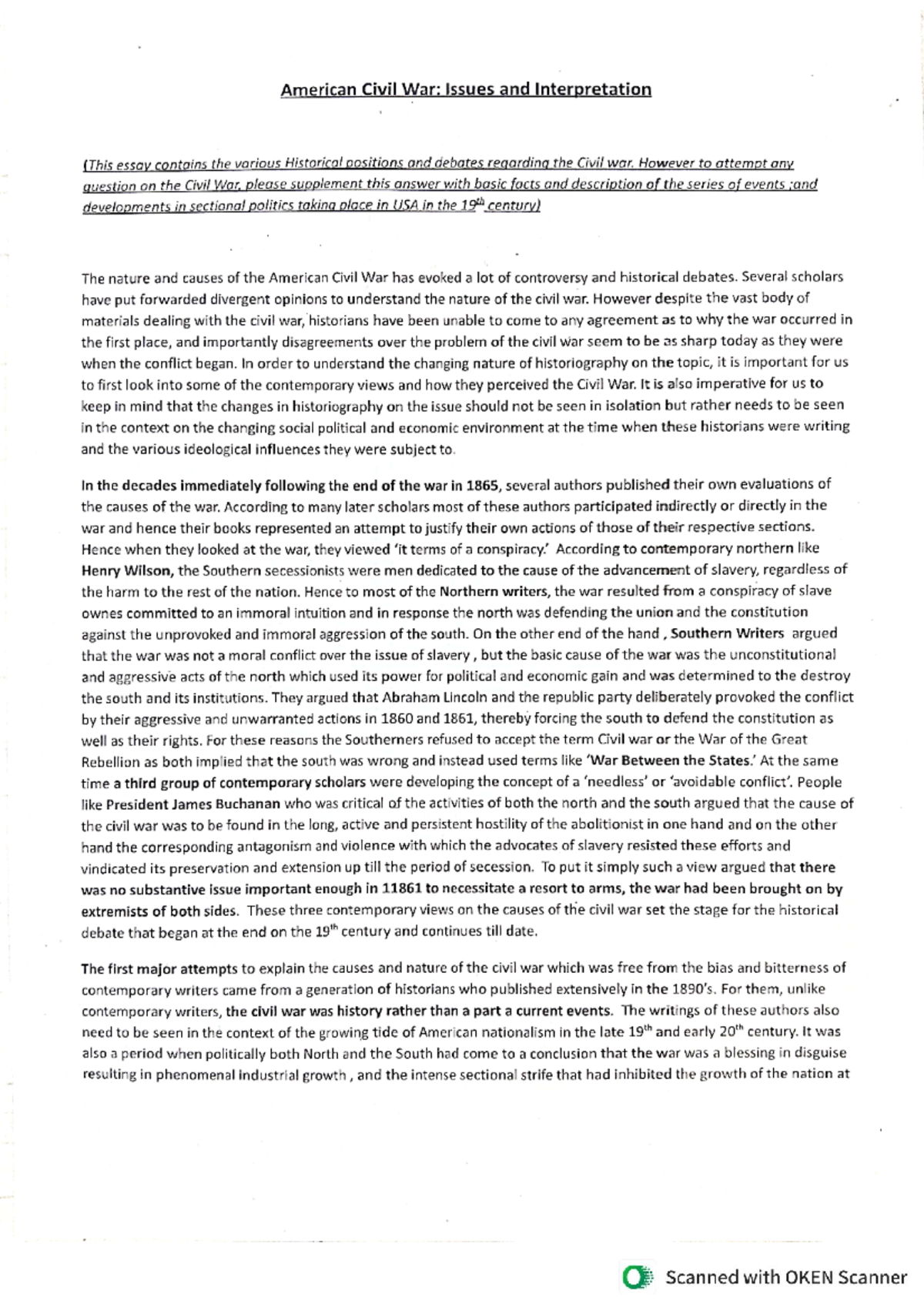 American Civil War issues and interpretation - Ba Honours History - Studocu