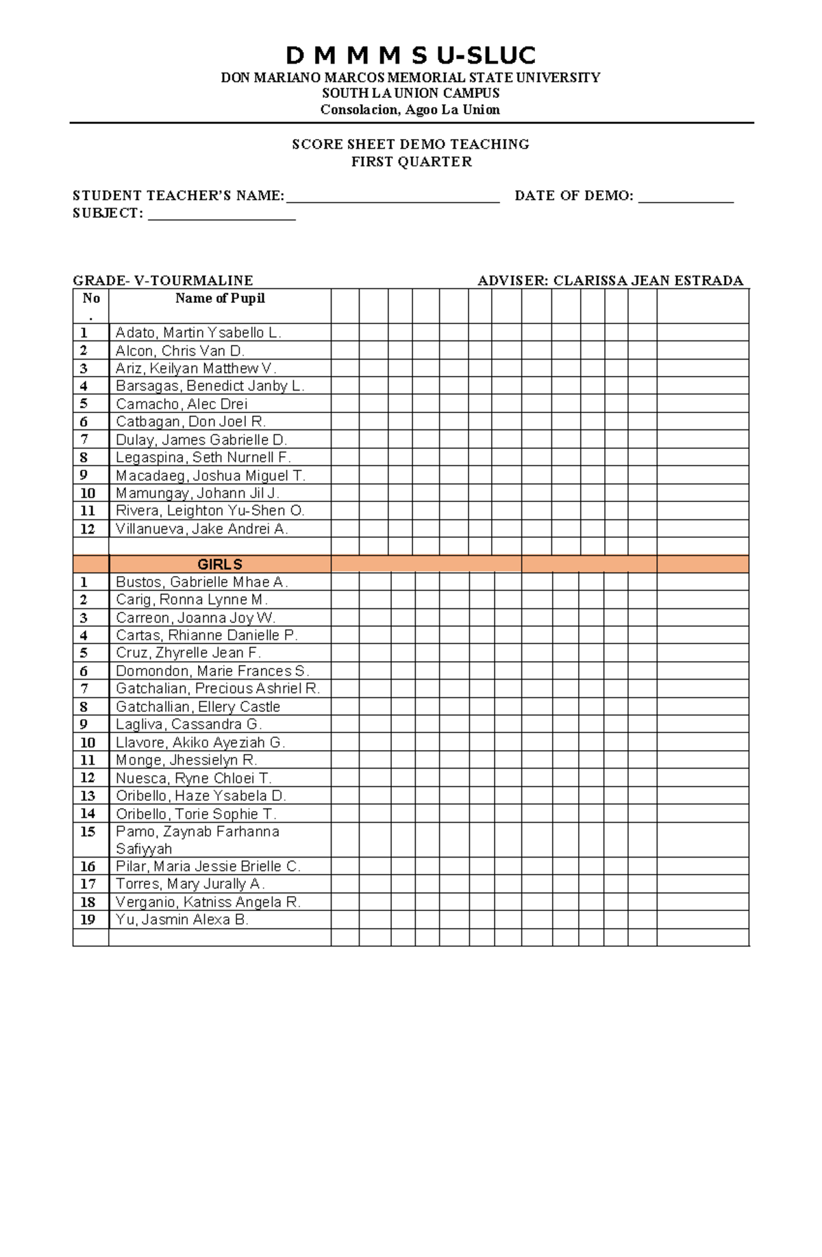 Score- Sheet-ST - D M M M S U-SLUC DON MARIANO MARCOS MEMORIAL STATE ...