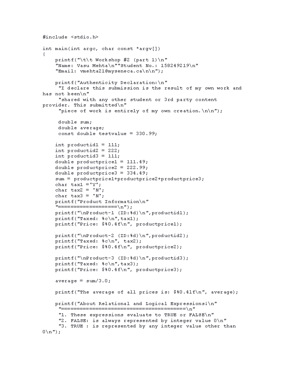 W2p1 - workshop 3 of ipc144 - #include int main(int argc, char const *argv[]) { - Studocu