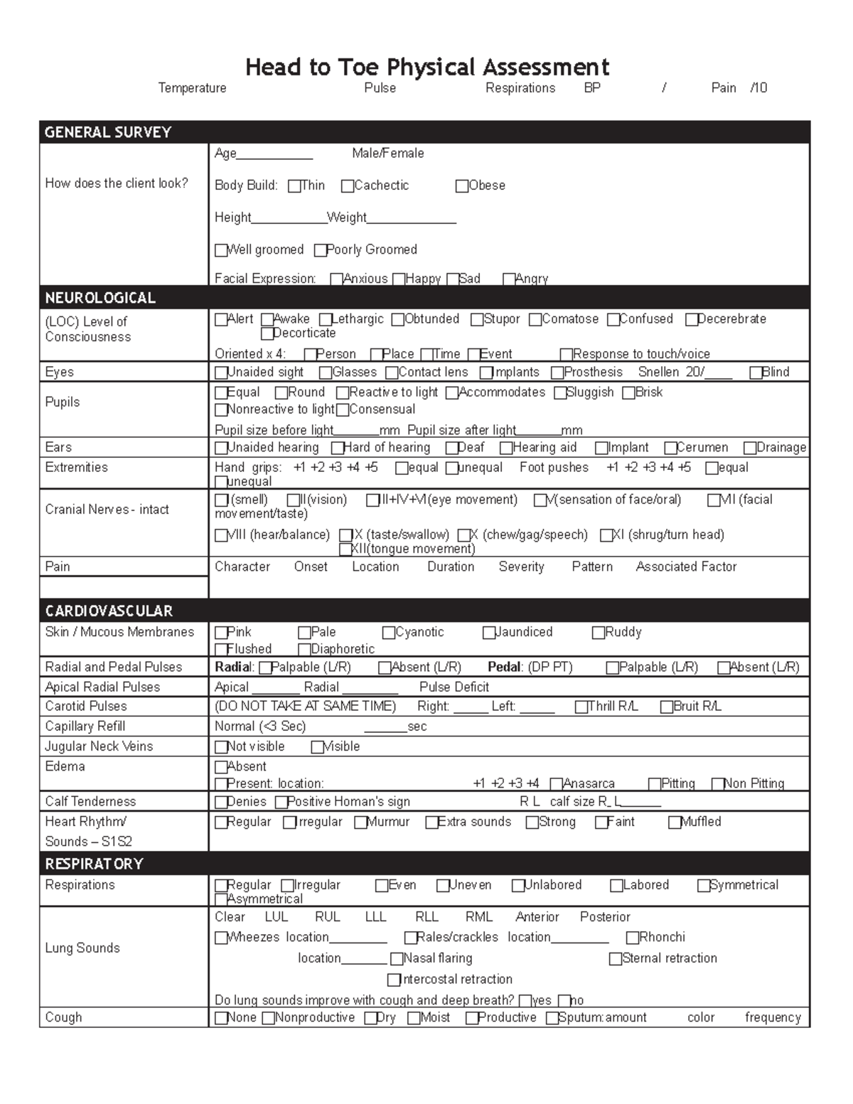Head to Toe Patient Assessment Checklist - Head to Toe Physical ...