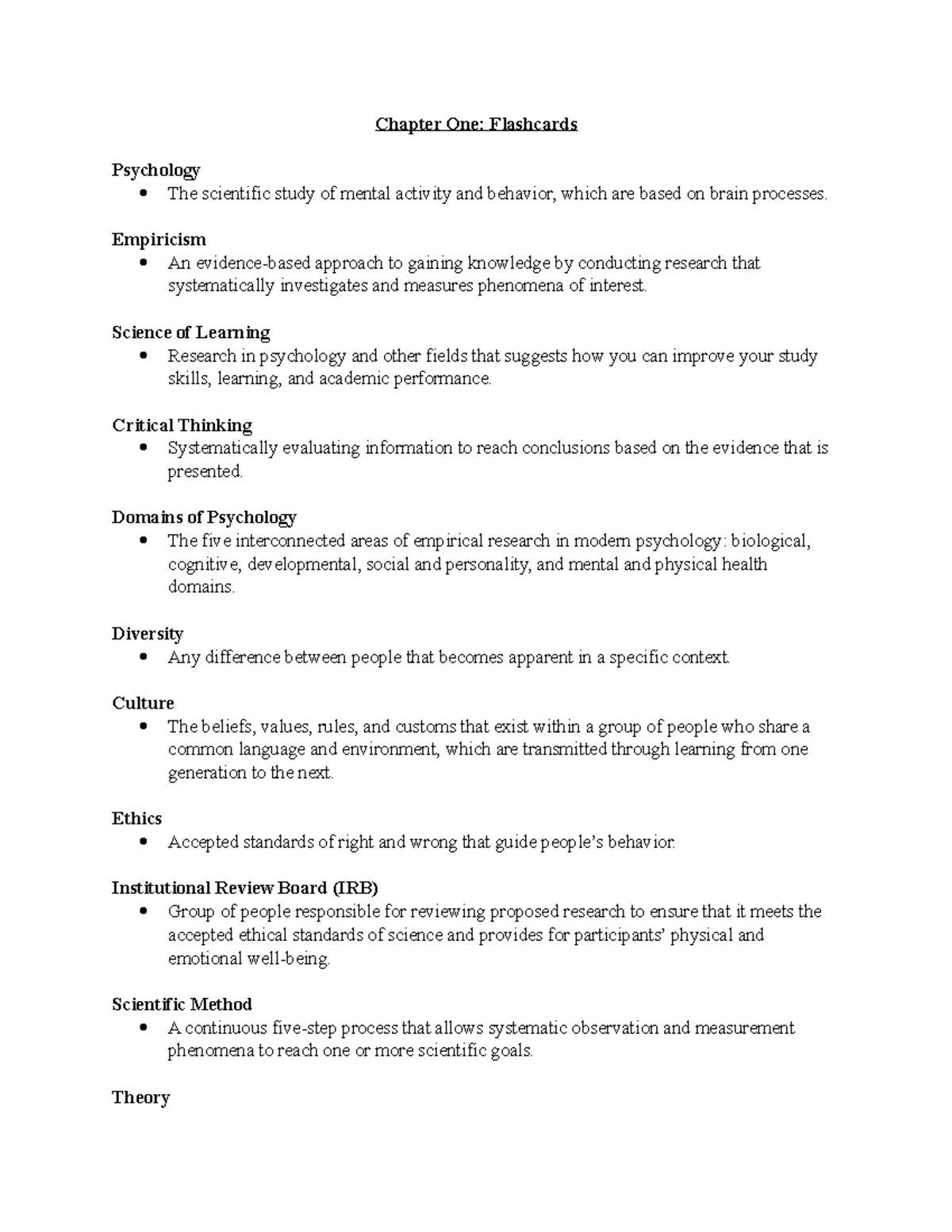 Chapter One Vocabulary - Chapter One: Flashcards Psychology The ...