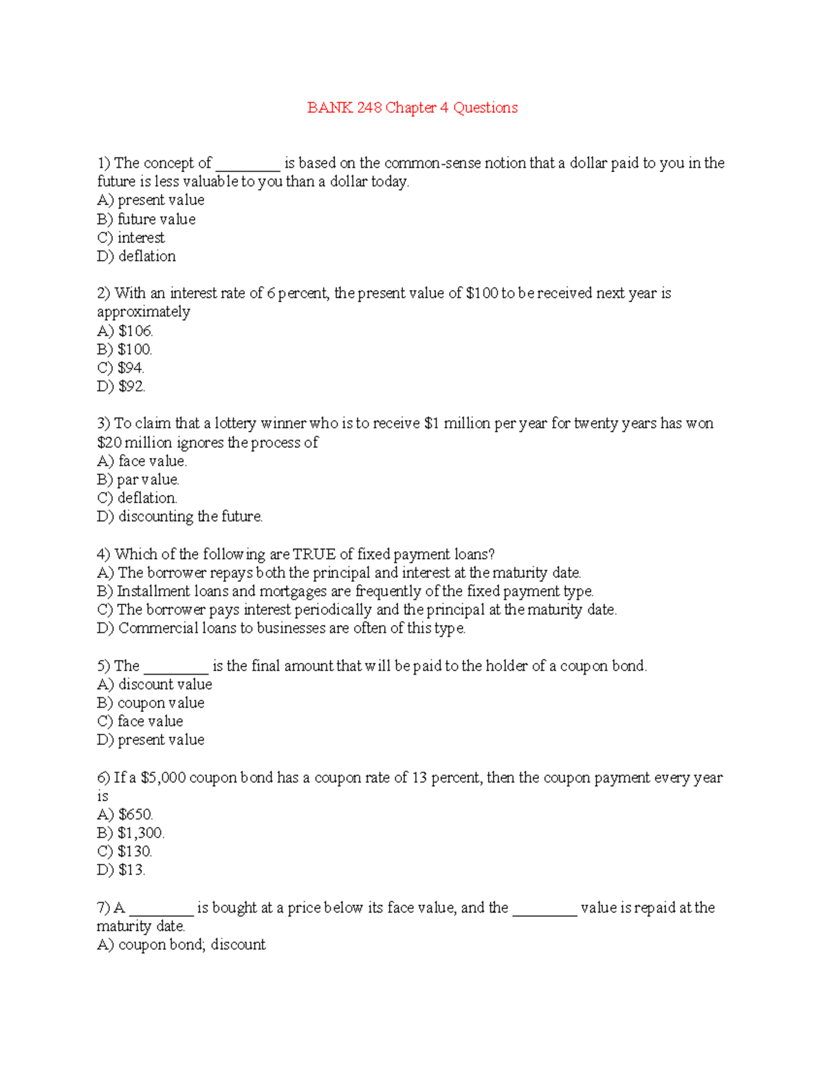 248 Chapter 4 Questions - without Answers - BANK 248 Chapter 4 ...
