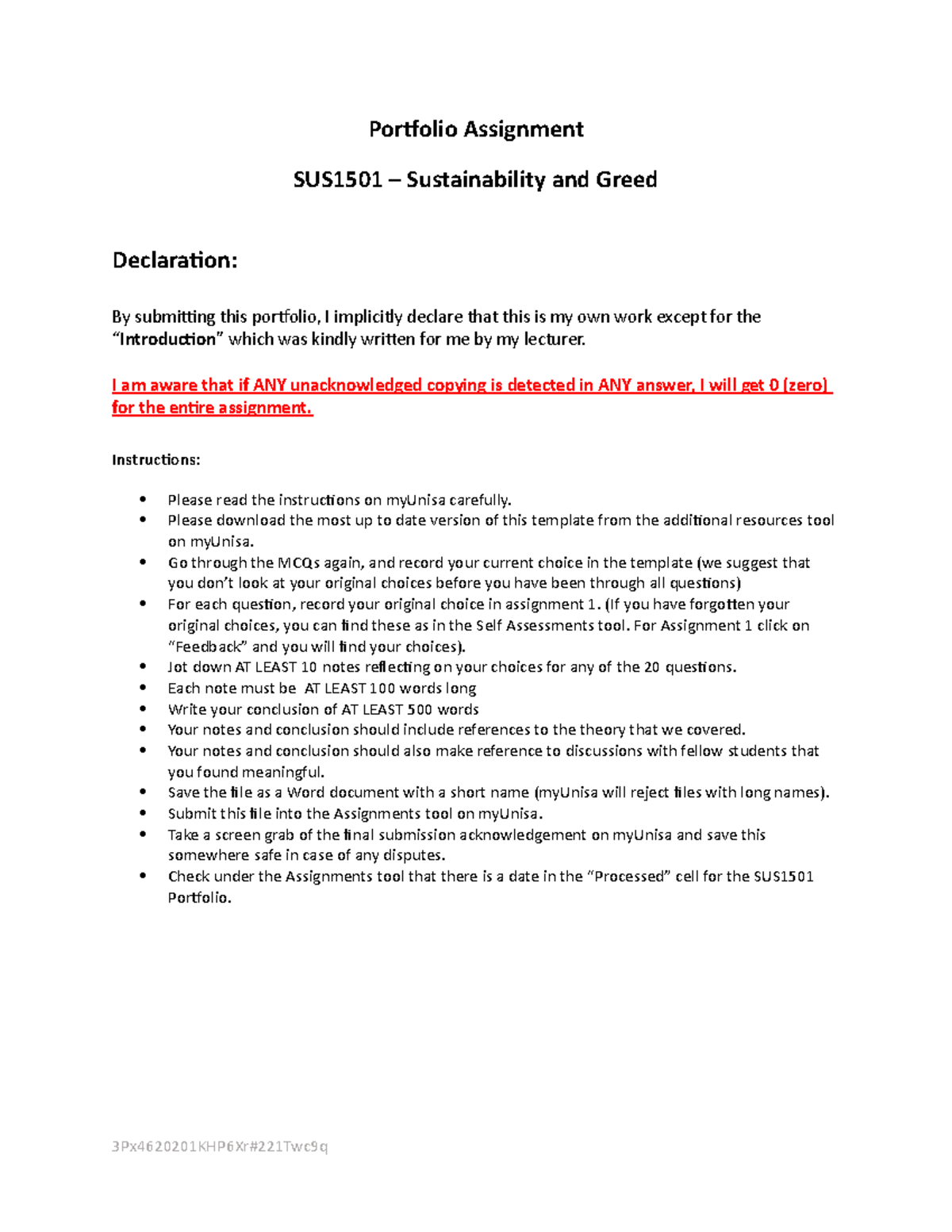 Portfolio Template 2022 - Portfolio Assignment SUS1501 – Sustainability ...