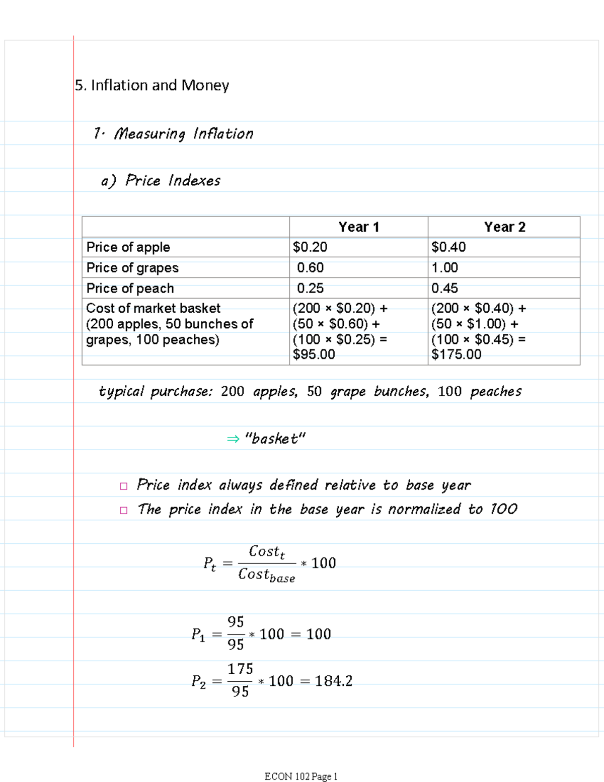 5. Inflation and Money - notes - 1. Measuring Inflation a) Price ...