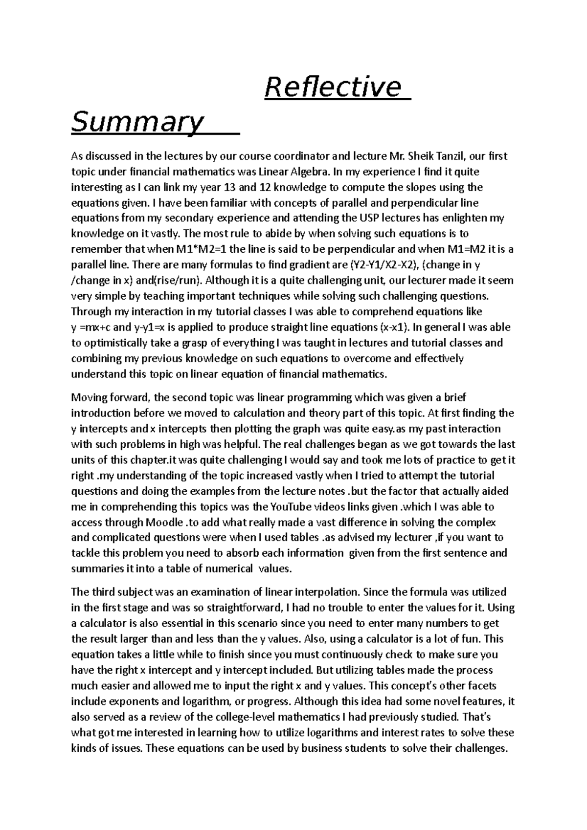 Reflrctive summary s11219694 - Reflective Summary As discussed in the ...