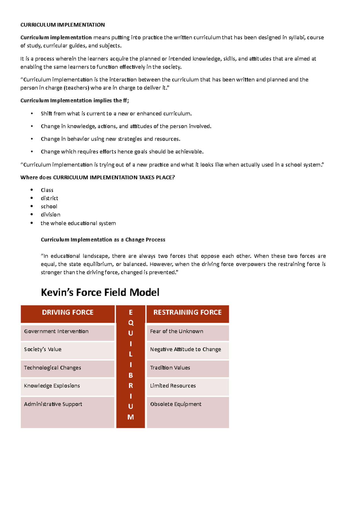 Hand outs about the curriculum development - CURRICULUM IMPLEMENTATION ...