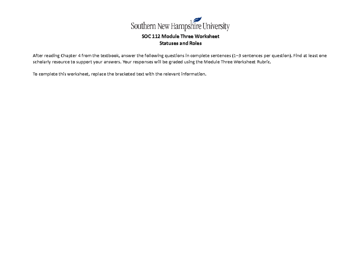 SOC 112 Module Three Worksheet - SOC 112 Module Three Worksheet ...
