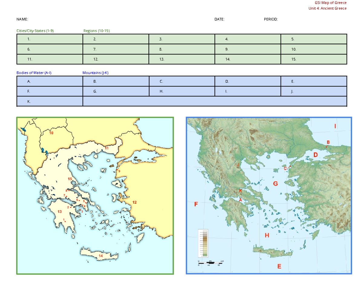 Copy of Copy of Greece Map Handout - GSI Map of Greece Unit 4: Ancient ...