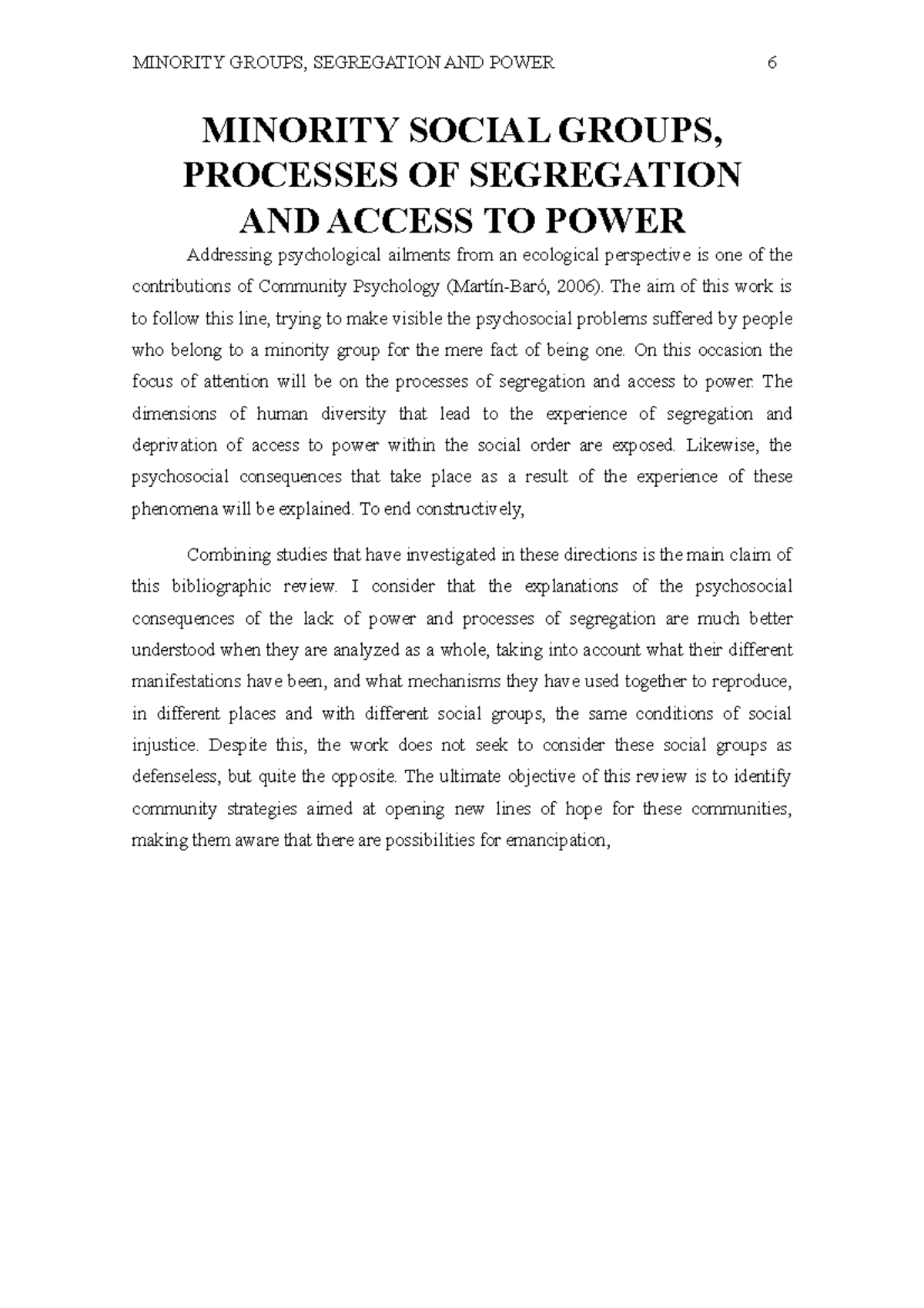 Minority Social Groups, Processes OF Segregation AND Access TO Power ...