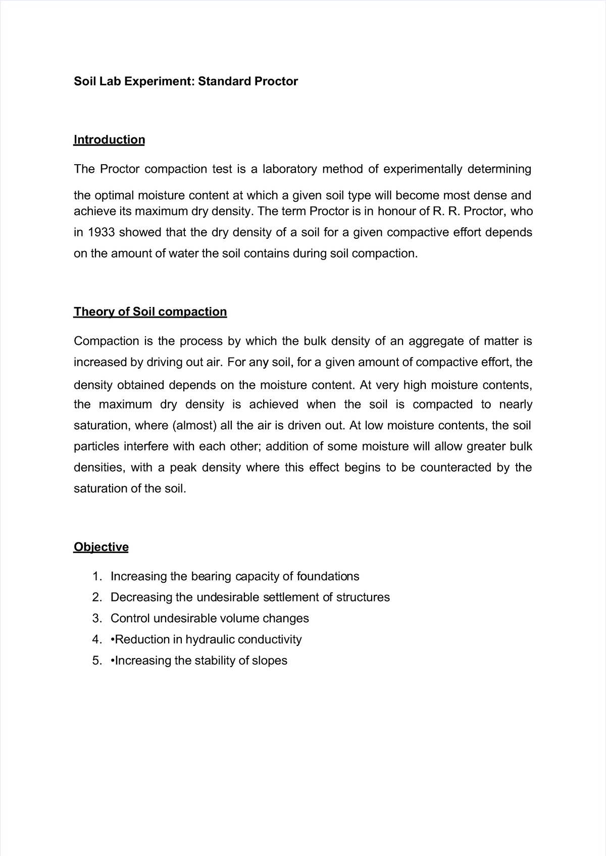 Docdownloader - lab report - Soil Lab Experiment: Standard ProctorSoil ...
