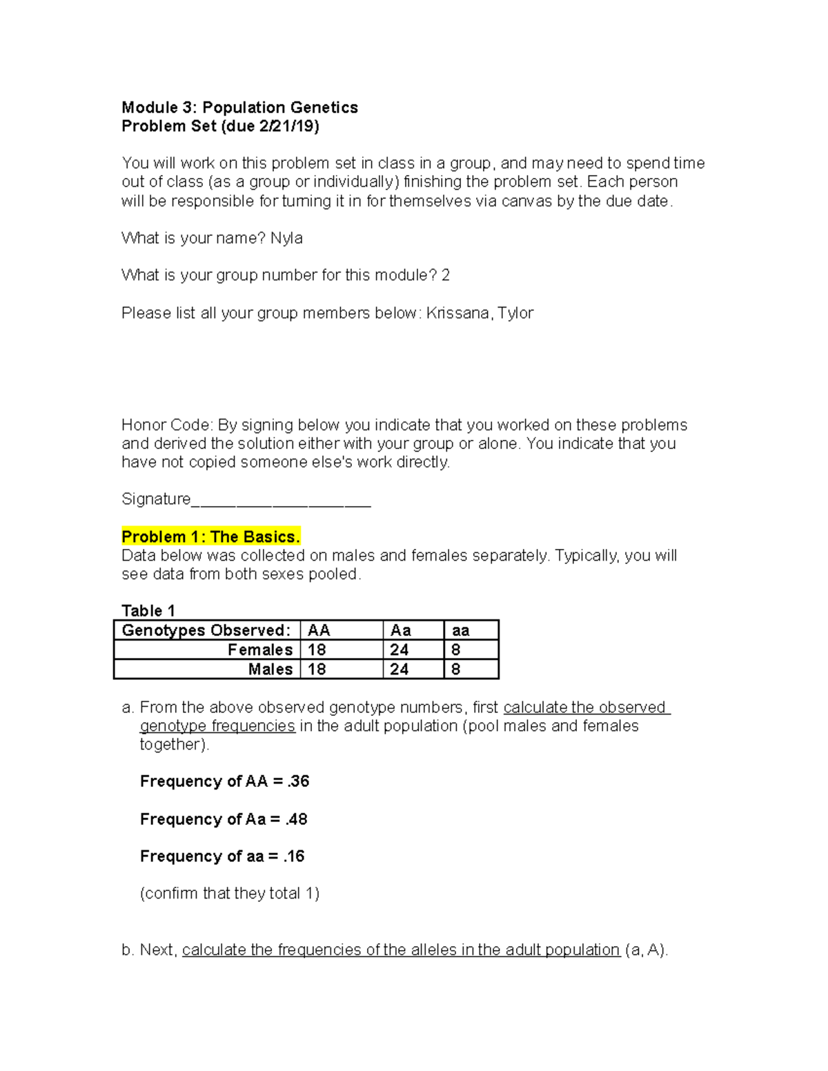 Module 3-pop genetics - conn - Module 3: Population Genetics Problem ...