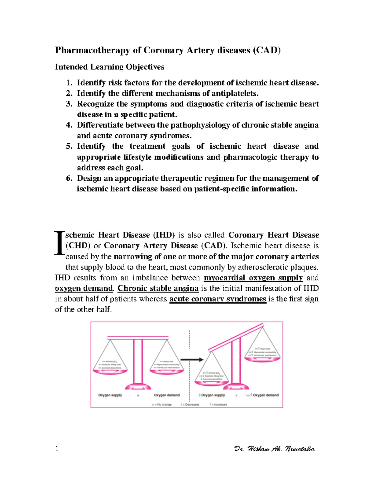 Pharmacotherapy of CAD - Pharmacotherapy of Coronary Artery diseases ...