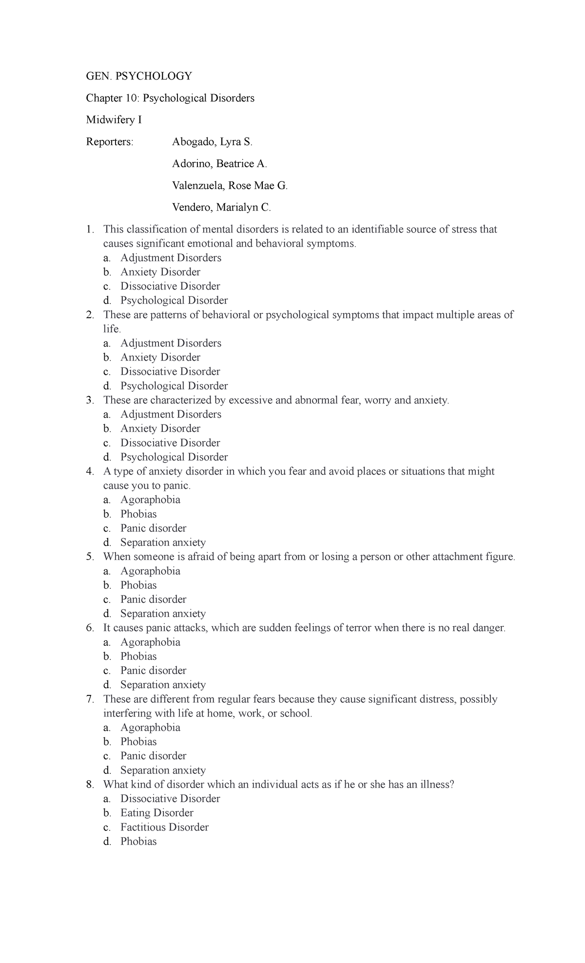 Chapter-10-Psychological - GEN. PSYCHOLOGY Chapter 10: Psychological ...