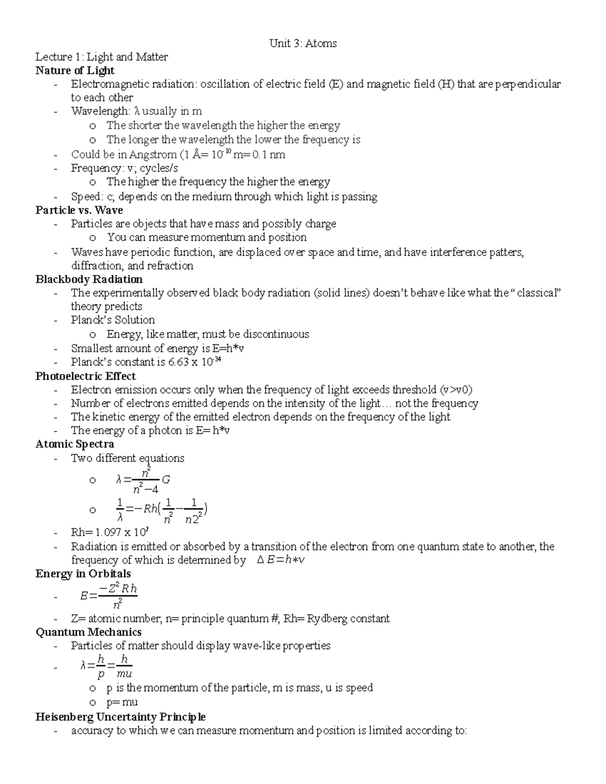 Chem Unit 3: Atoms - Unit 3: Atoms Lecture 1: Light and Matter Nature ...