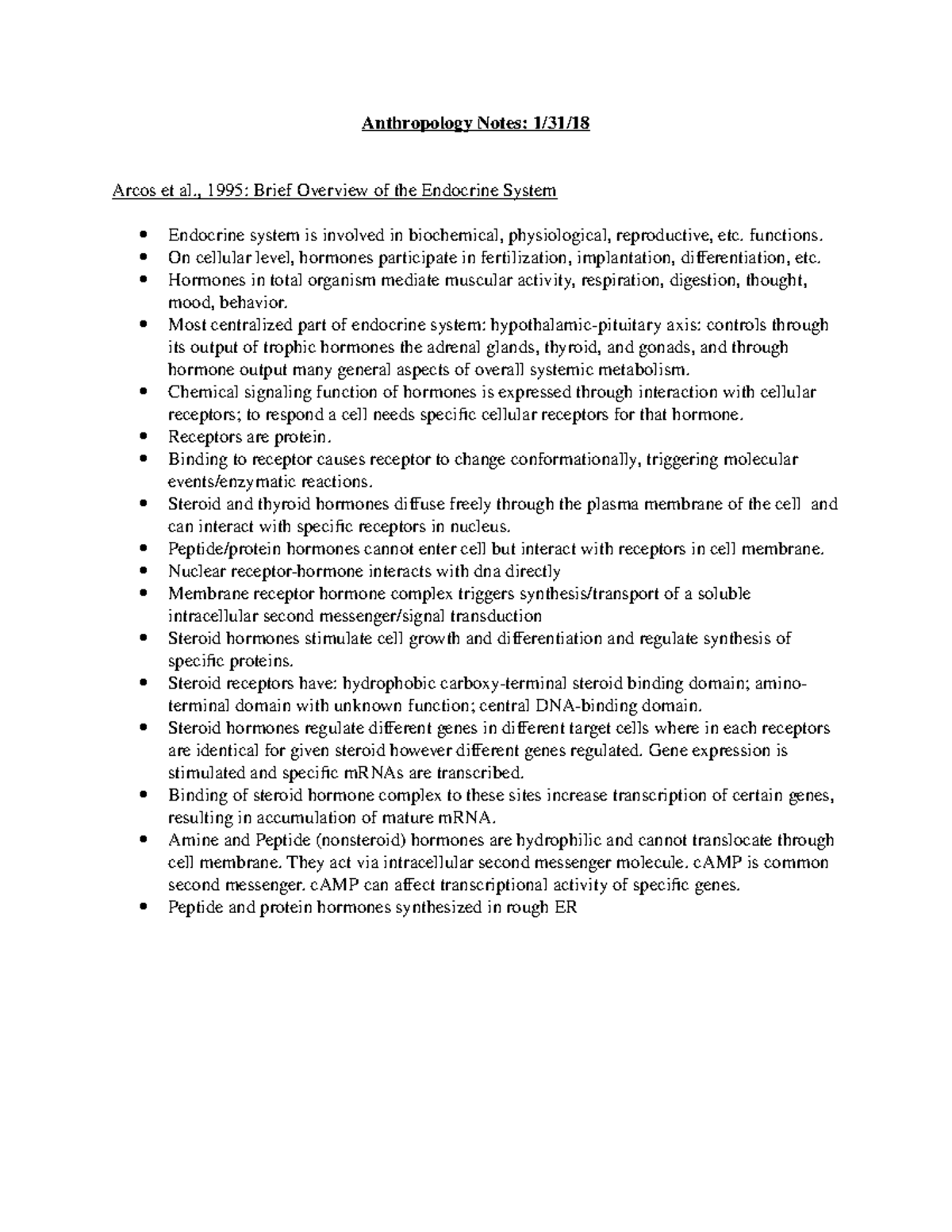 Anthropology Notes 2 1 18 - Anthropology Notes: 1/31/ Arcos et al ...