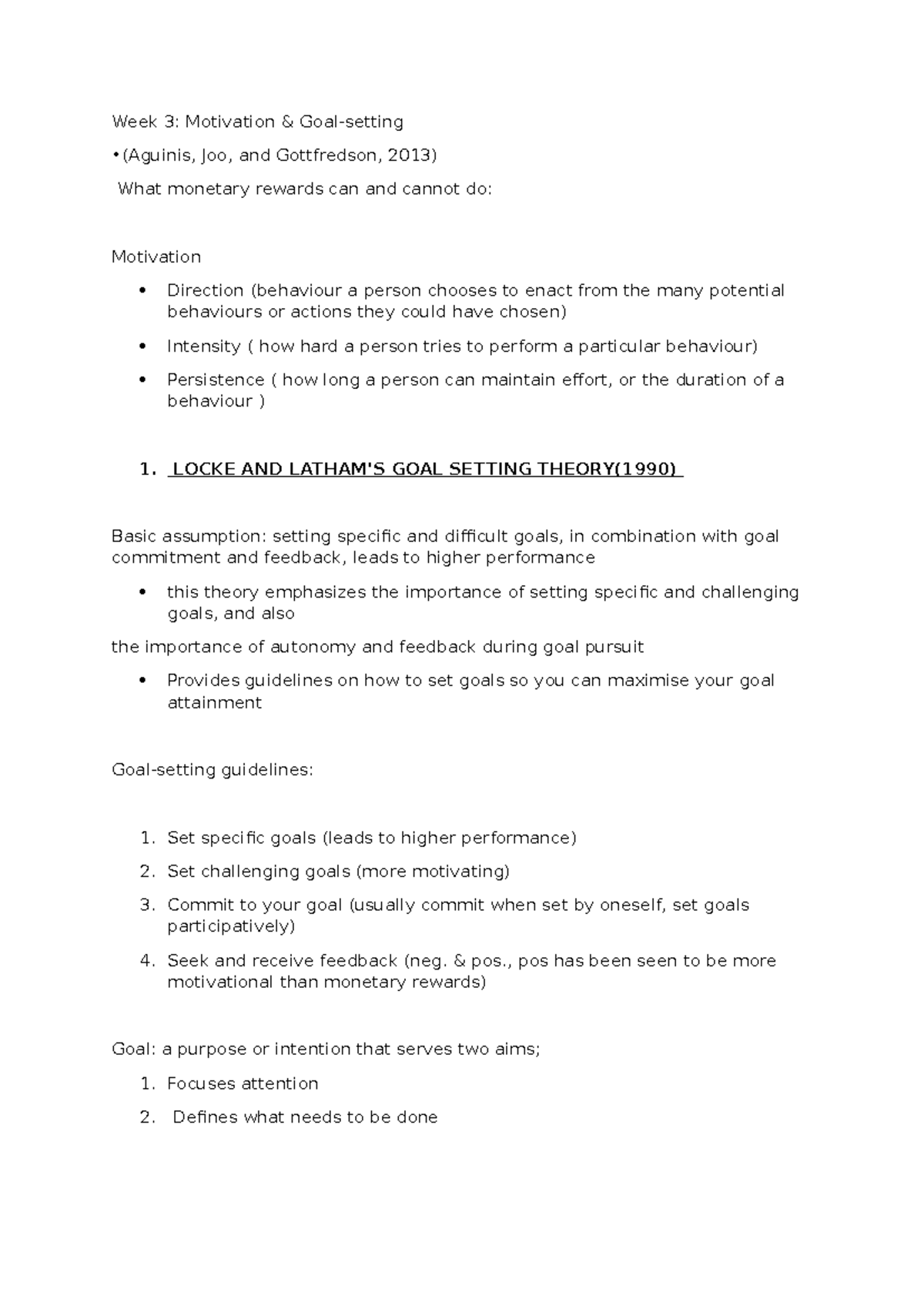 Week 3 motivation - Week 3 notes - Week 3: Motivation & Goal-setting ...