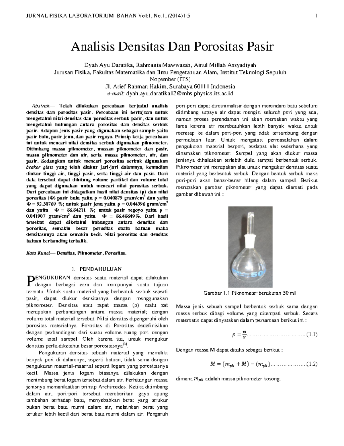 Densitas dan Porositas - Abstrak— Telah dilakukan percobaan berjudul ...