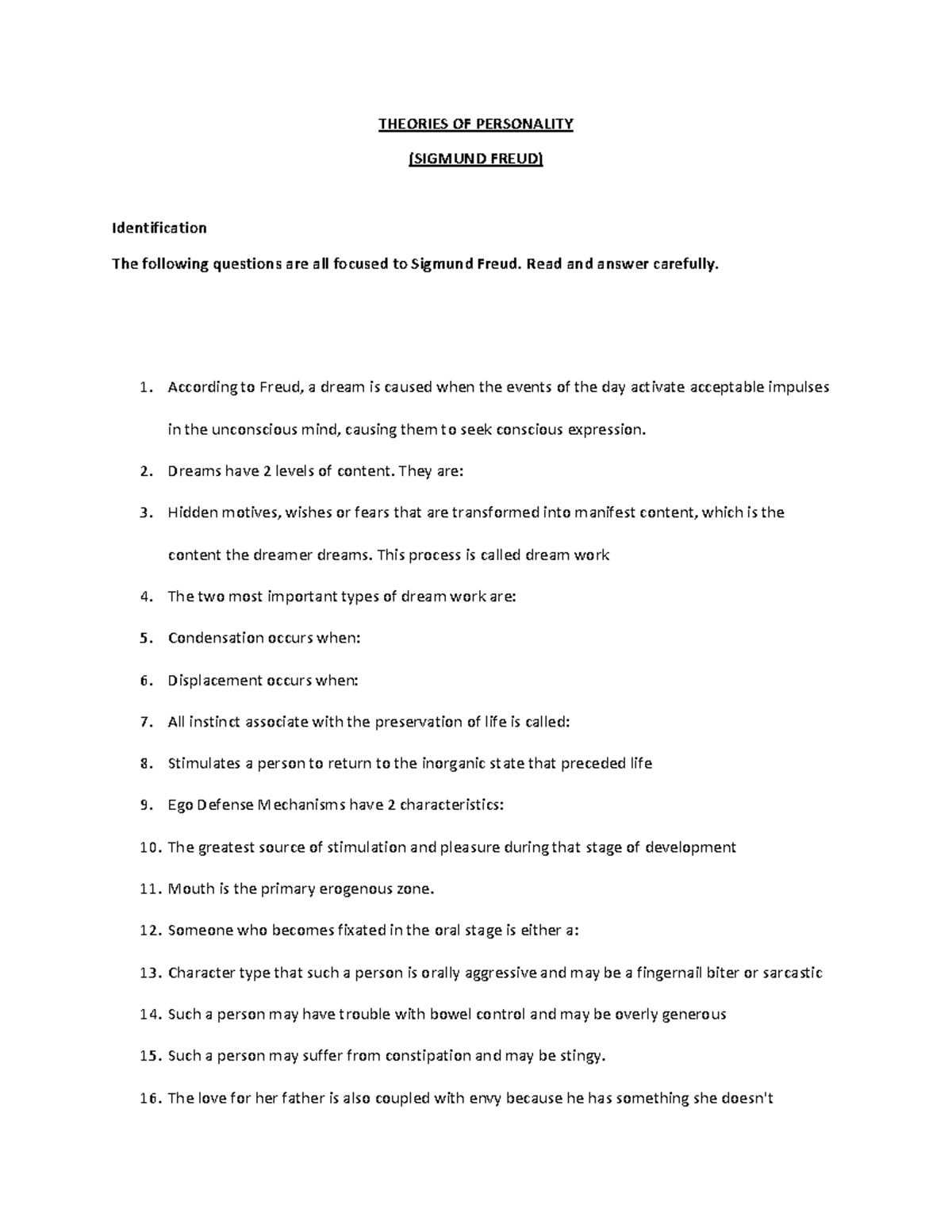 Theories OF Personality ( Sigmund Freud) 3 - THEORIES OF PERSONALITY ...