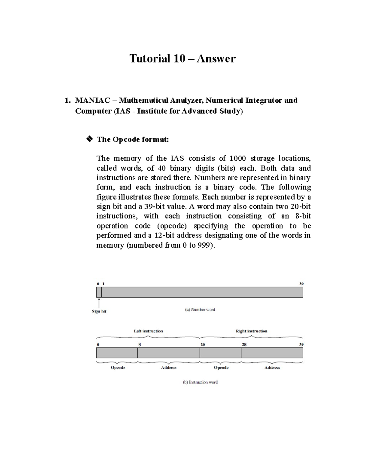 Answer T10 CS2115 - Tutorial 10 – Answer 1. MANIAC – Mathematical ...