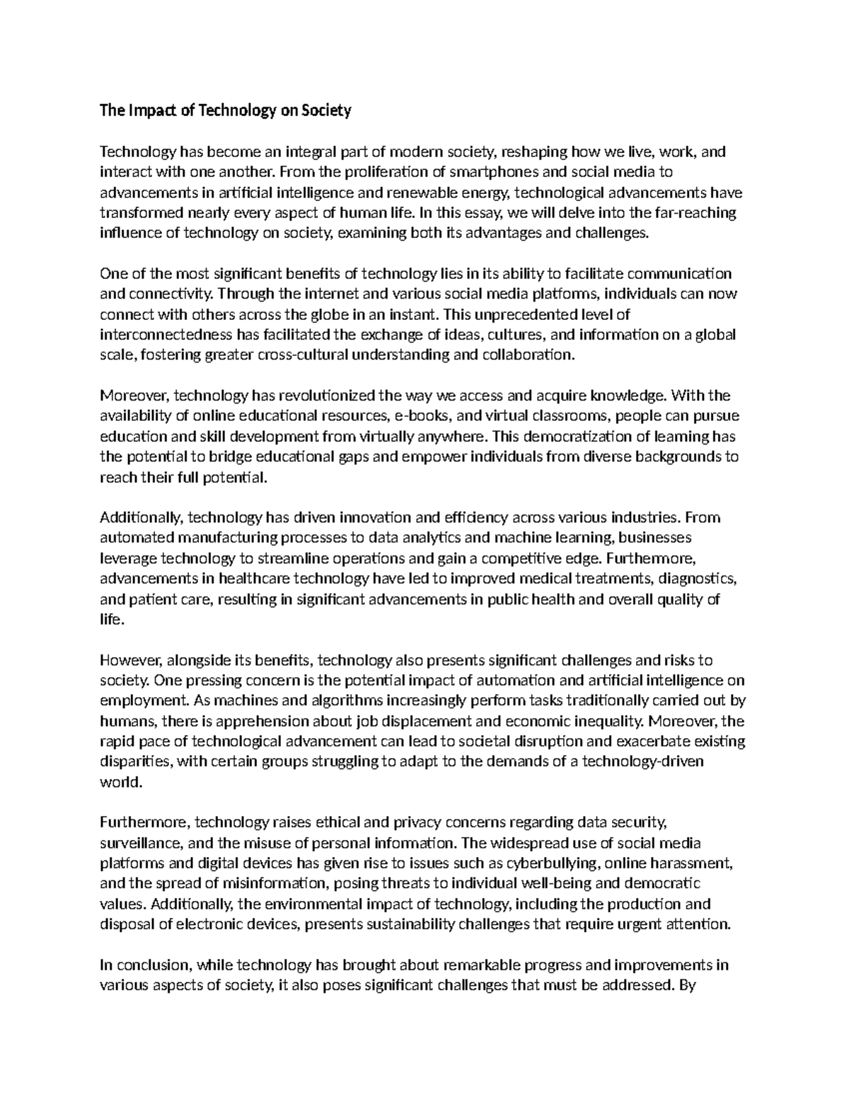 The Impact of Technology on Society 3 - The Impact of Technology on ...