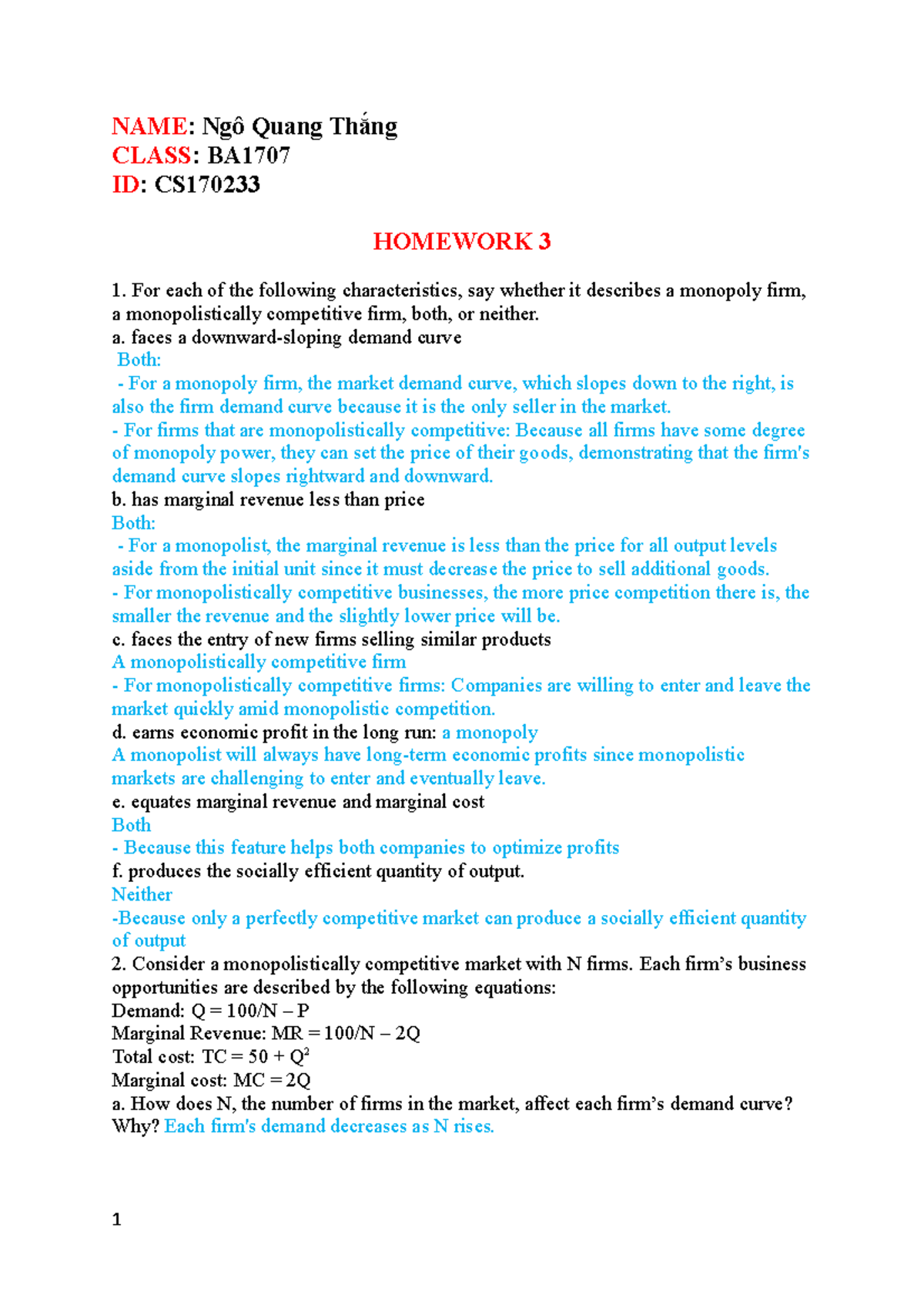 Homework 3 - I like - NAME: Ngô Quang Thắng CLASS: BA ID: CS HOMEWORK 3 For each of the ...