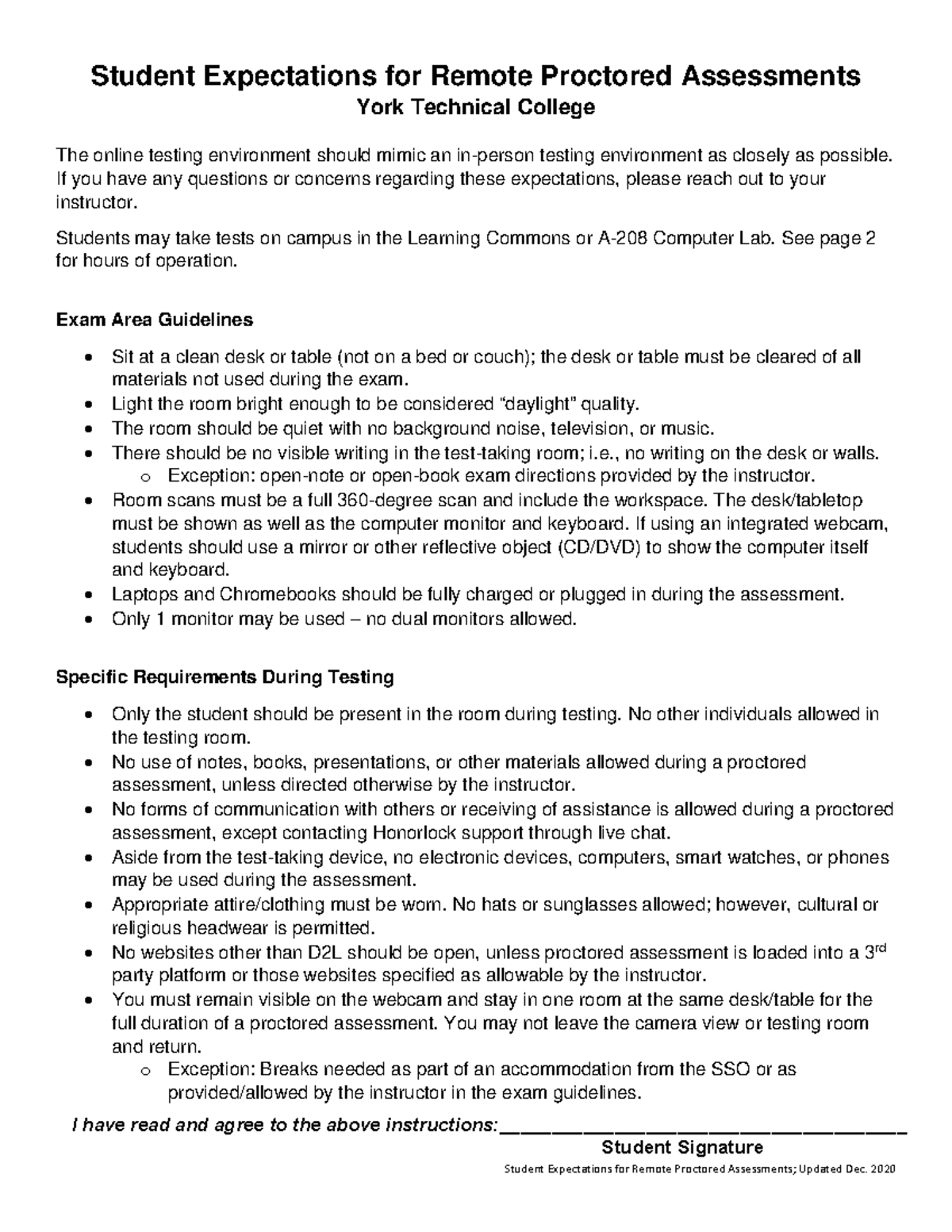 Student Expectations for Remote Proctoring SIGN - Student Expectations ...
