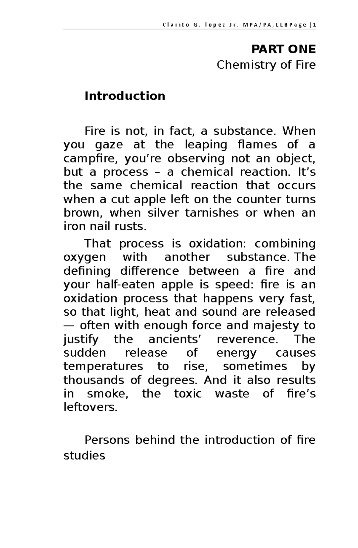 Fire Technology and arson investigation - PART ONE Chemistry of Fire ...