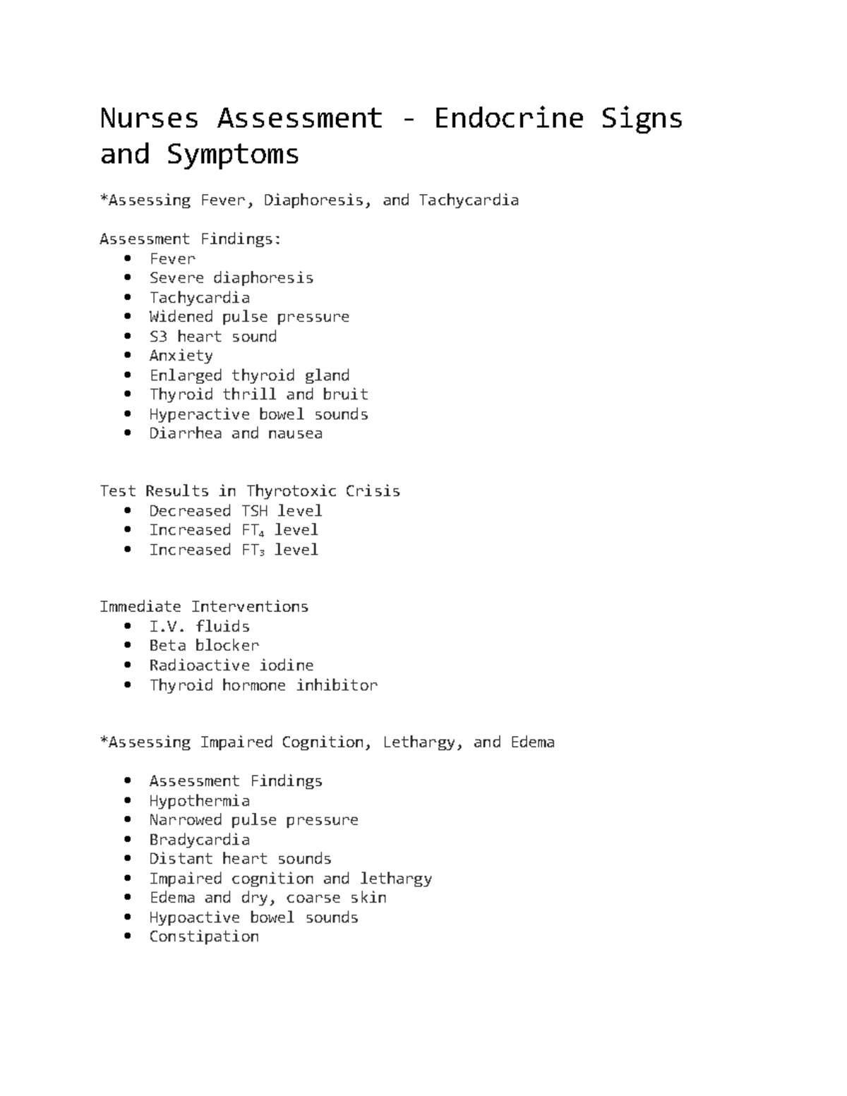 Endocrine signs and symptoms Assessment - Nurses Assessment - Endocrine ...