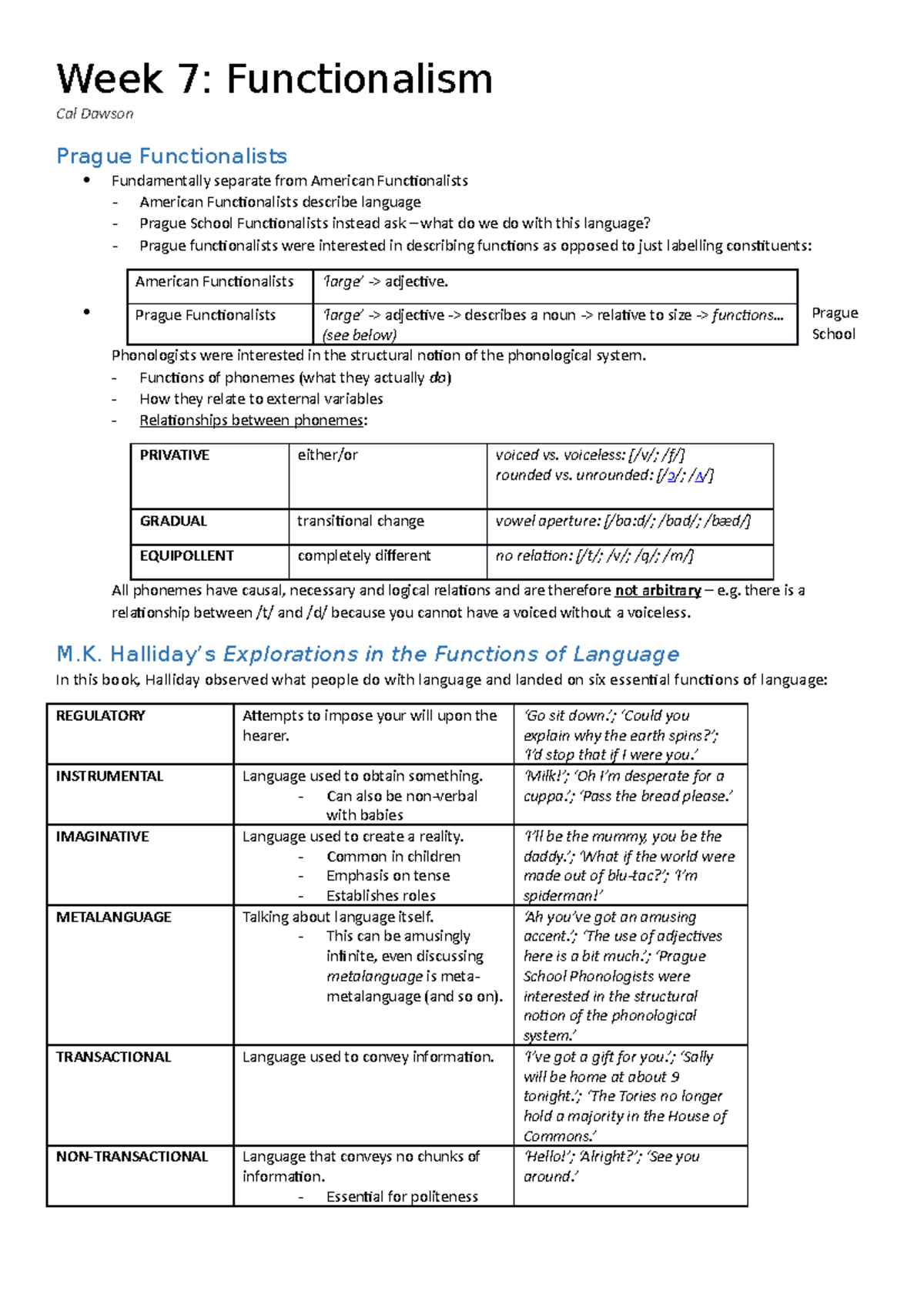 Week 7 scribe - Lecture notes 7 - Week 7: Functionalism Cal Dawson ...