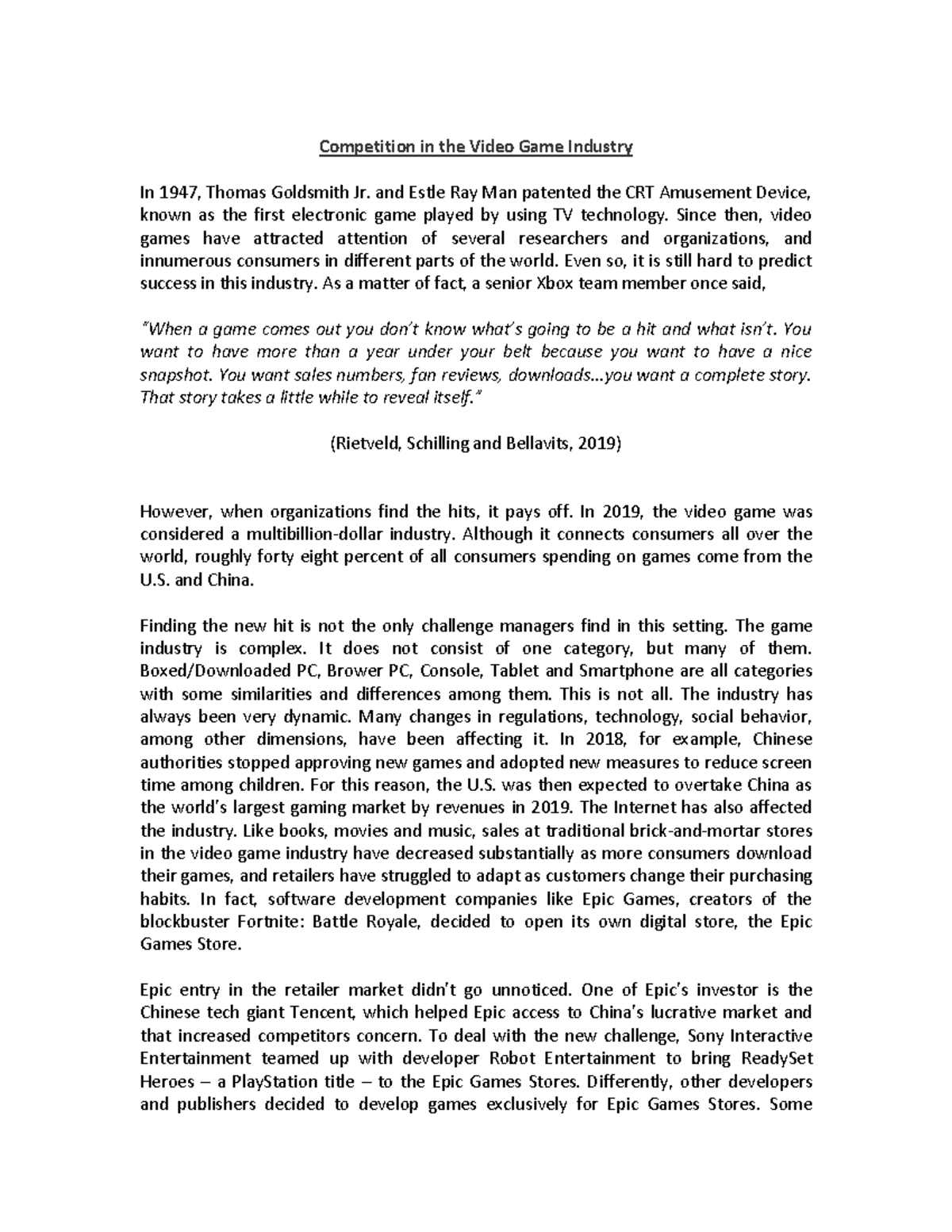 1 - buen caso de clase - Competition in the Video Game Industry In 1947 ...