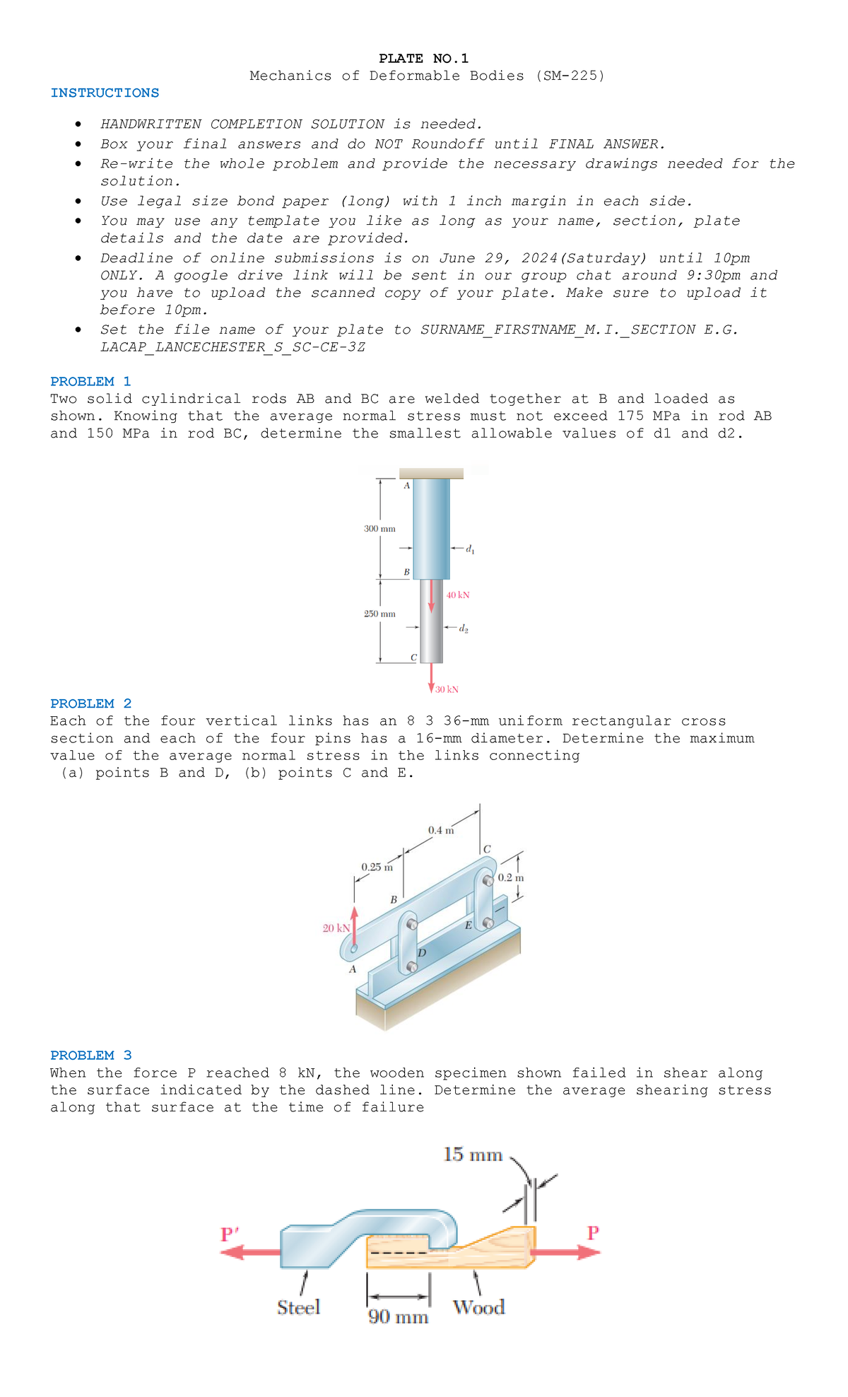 Plate-NO - source - PLATE NO. 1 Mechanics of Deformable Bodies (SM- 2 ...
