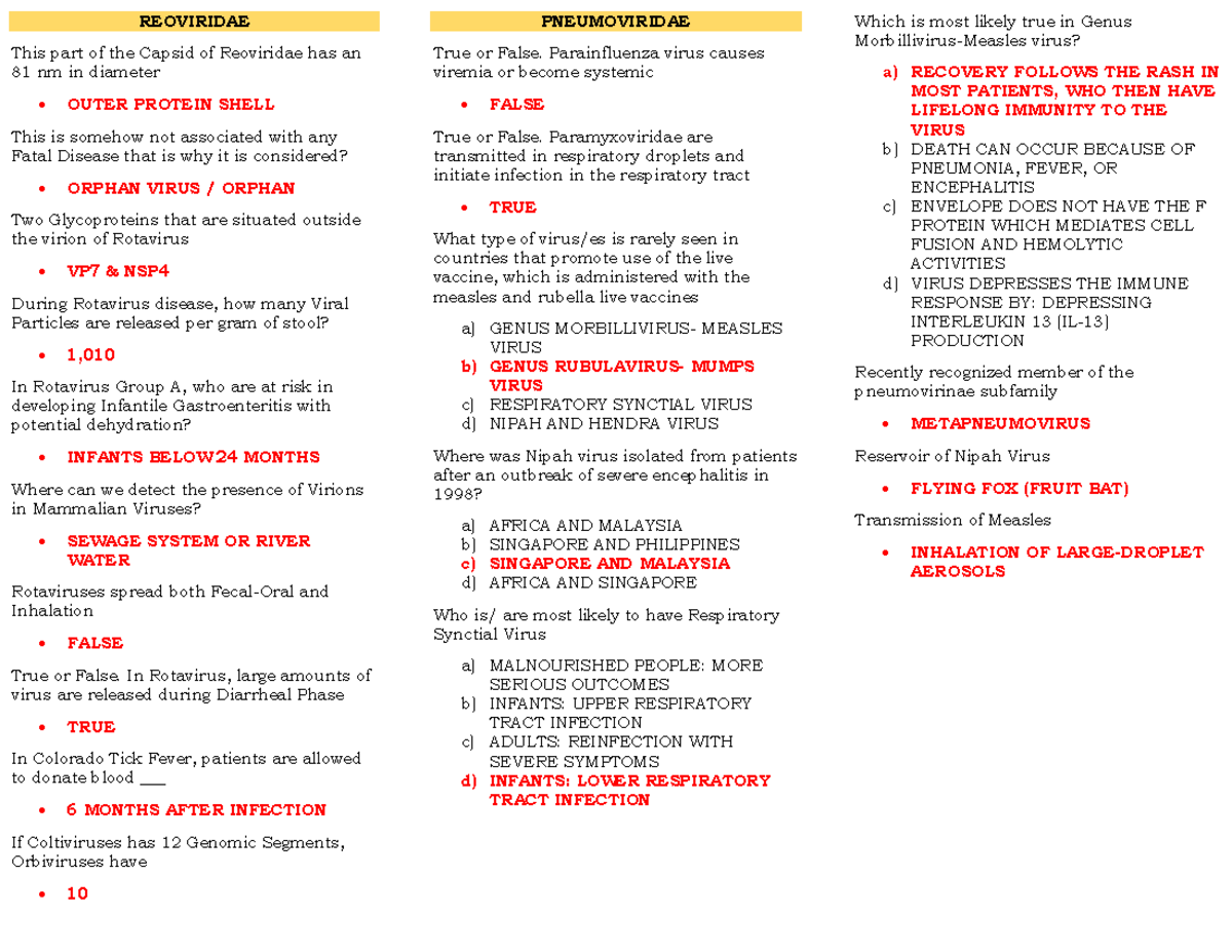 REO Pneumo Rhabdo 1 2 Flavi TOGA Corona Retro QUIZ - REOVIRIDAE This ...