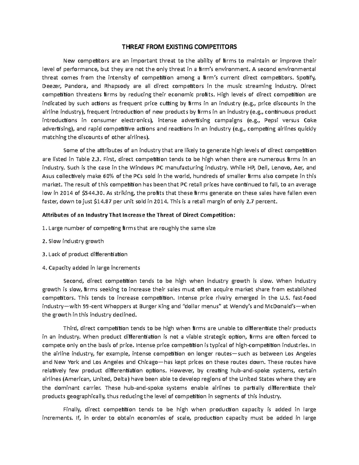 Threat FROM Existing Competitors - THREAT FROM EXISTING COMPETITORS New ...