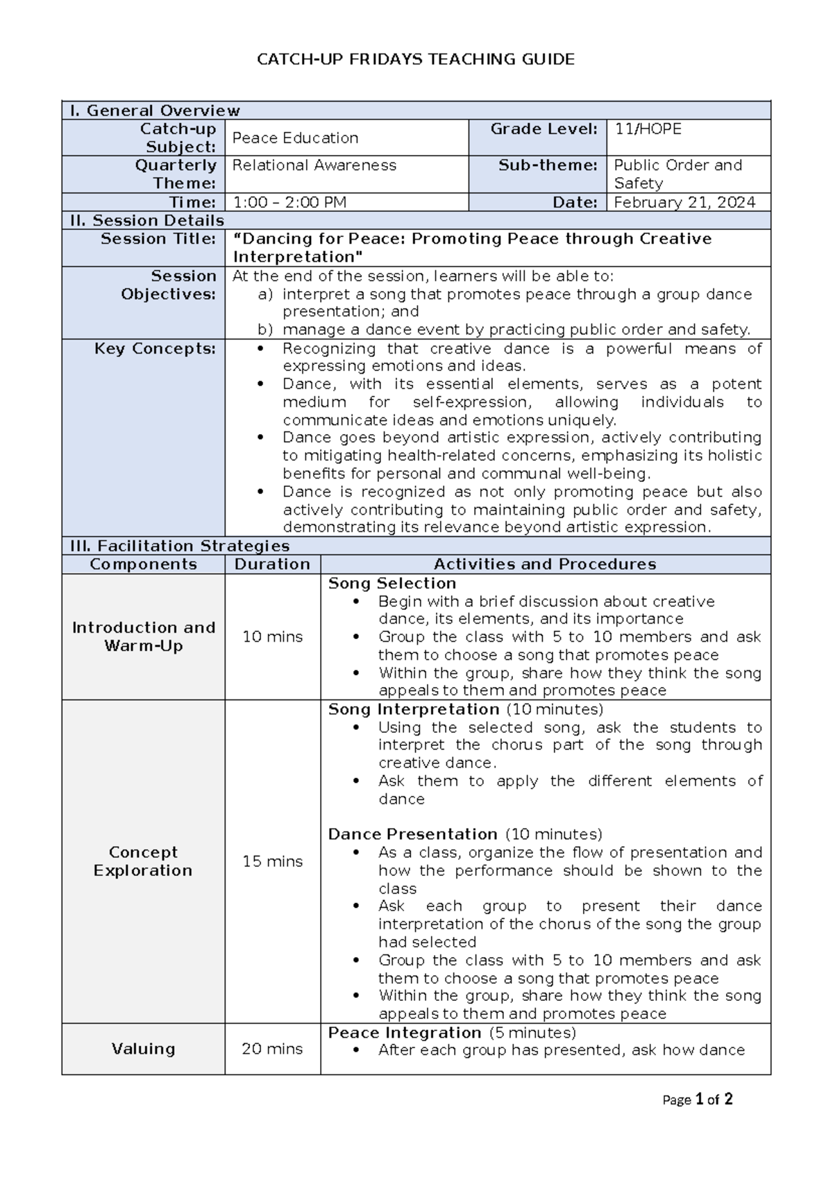 SHS HOPE and Peace Ed - catch up plan - CATCH-UP FRIDAYS TEACHING GUIDE ...