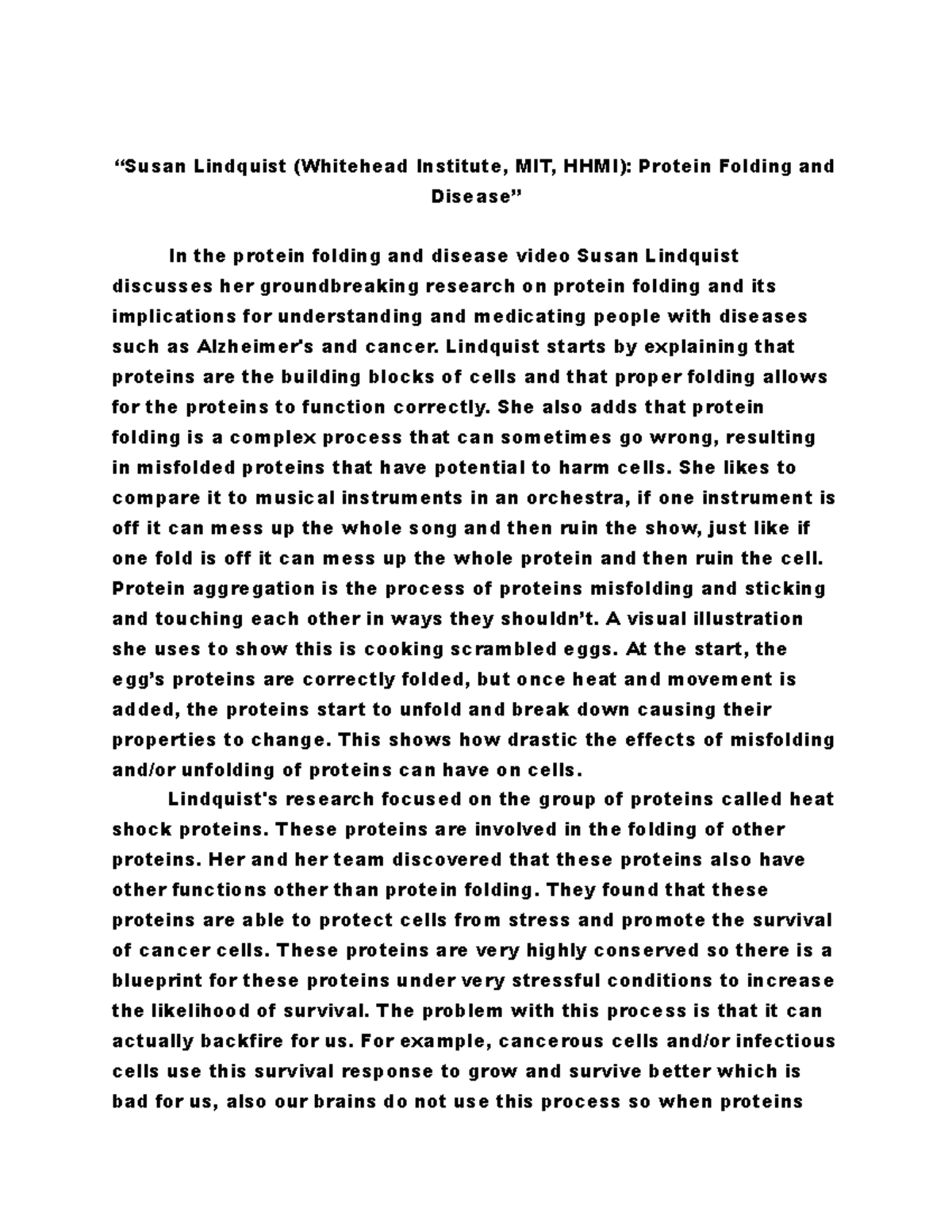 The Protein Folding and Disease Video - “Susan Lindquist (Whitehead ...