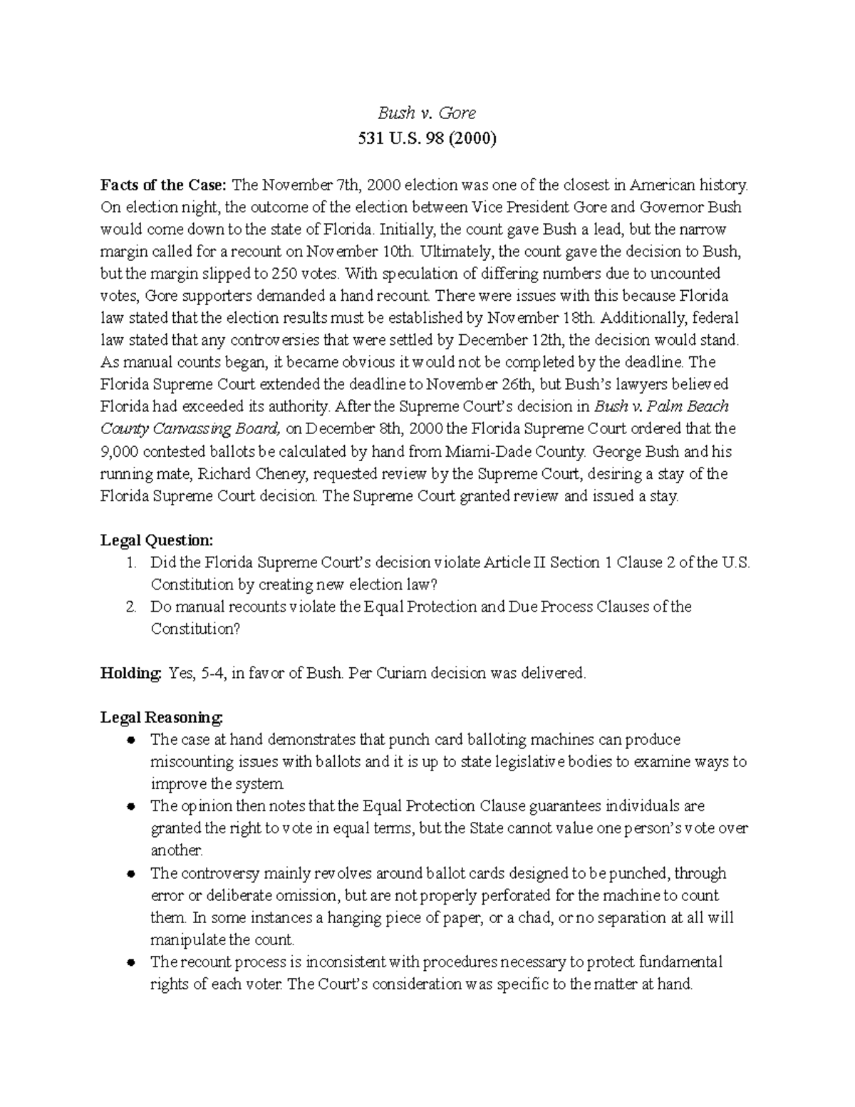 PLSC 321 Bush v. Gore - Upper level Political Science course focused on ...