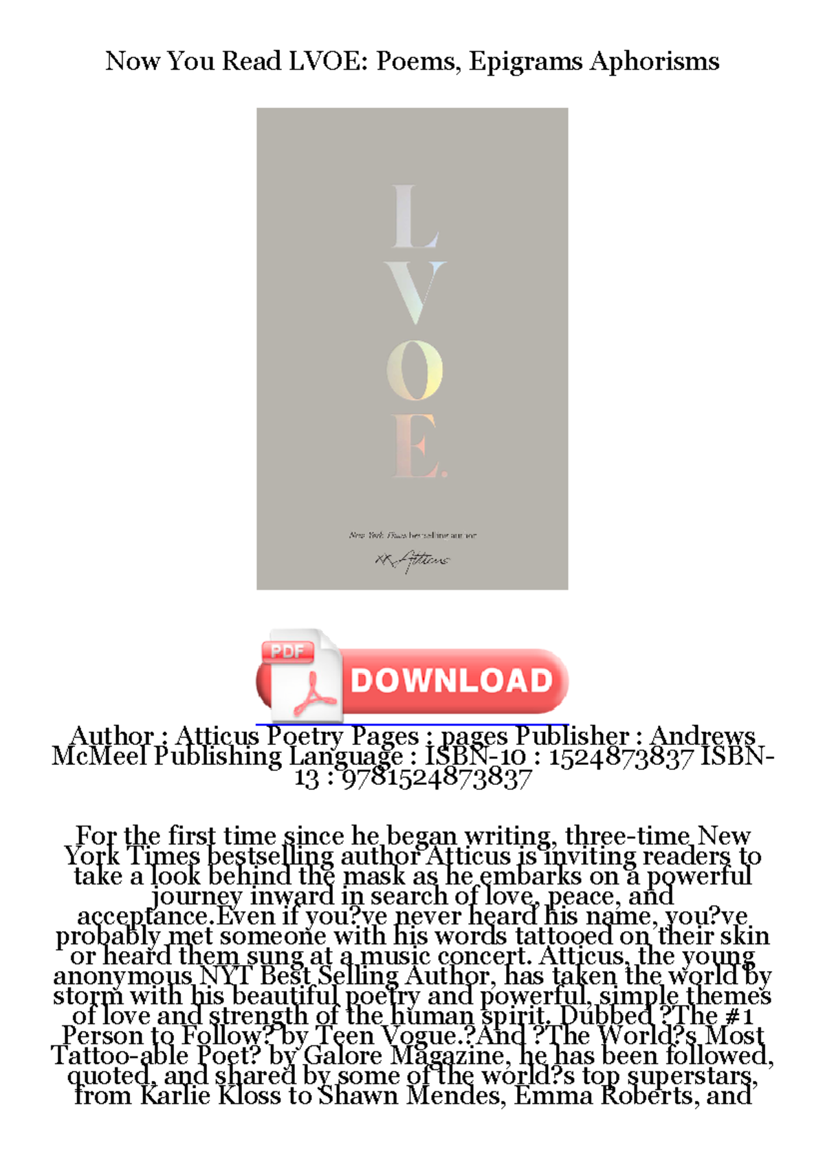 Read PDF LVOE Poems Epigrams Aphorisms Read PDF - Now You Read LVOE: Poems, Epigrams Aphorisms ...