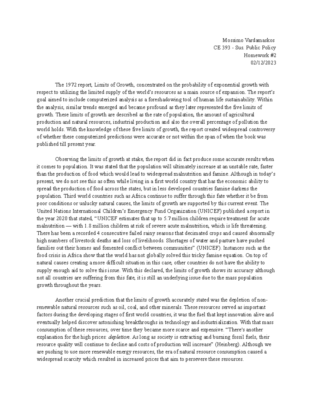 CE 393 - Homework #2 - Mossimo Vardamaskos CE 393 - Sus. Public Policy ...