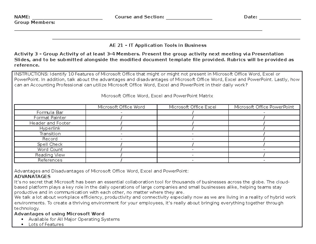 MS Office Answer Sheet Template - NAME ...