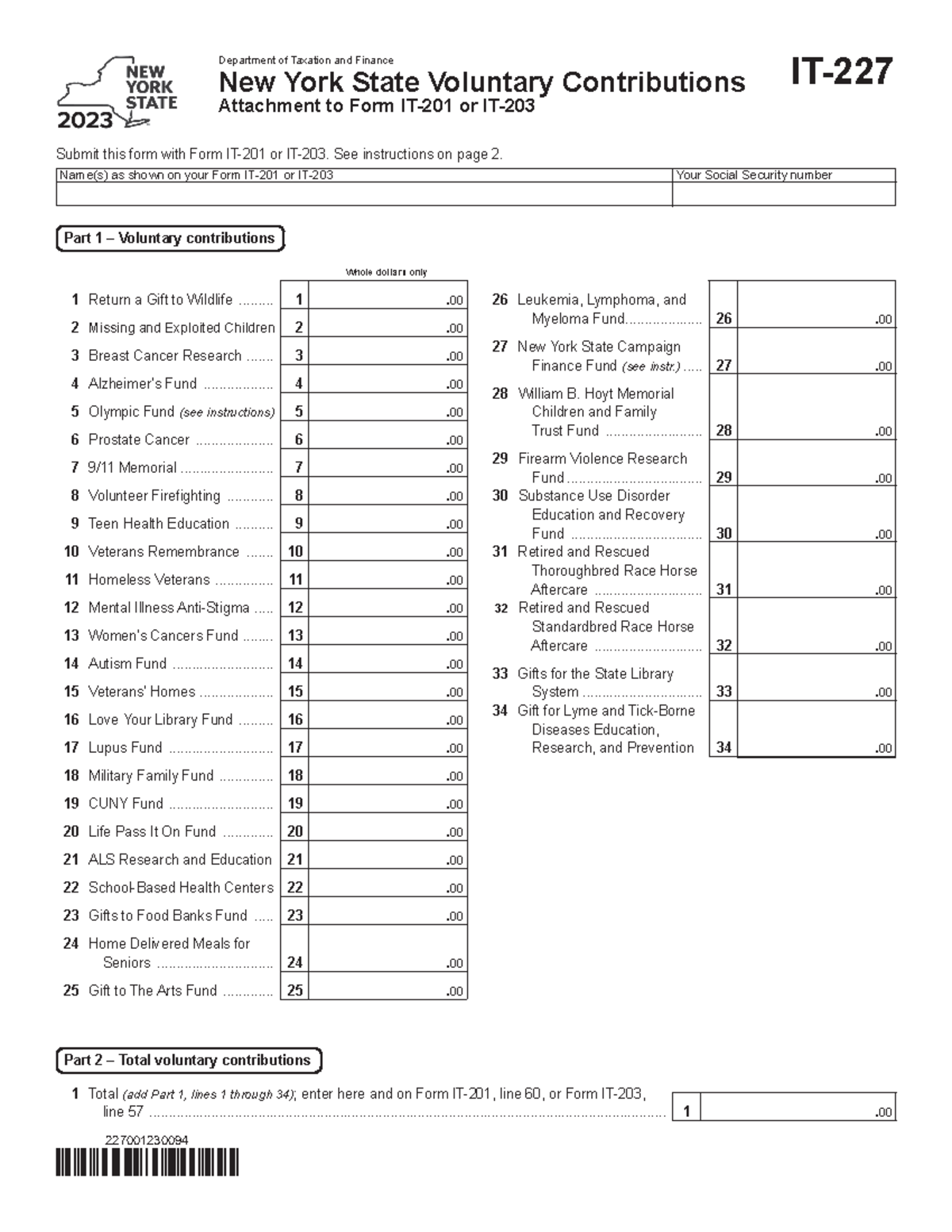 It227 fill in - 227001230094 Department of Taxation and Finance New York State Voluntary - Studocu