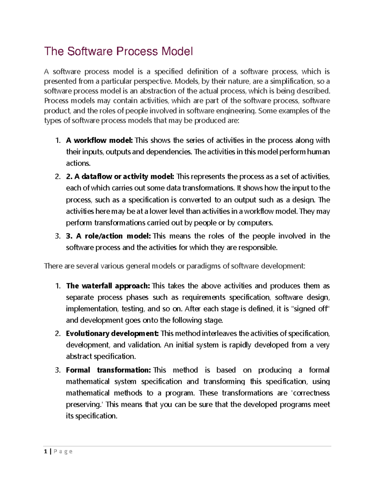 The Software Process Model-1 - Models, by their nature, are a ...