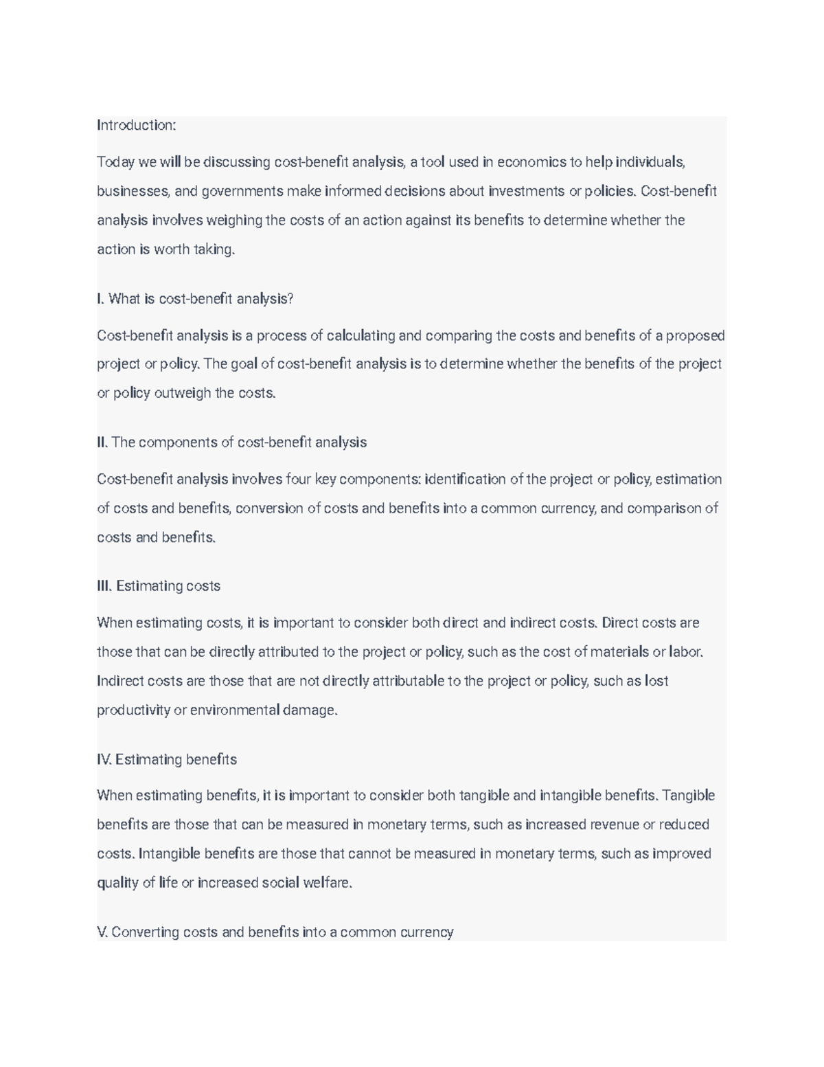 Lecture 2 - Introduction: Today we will be discussing cost-benefit ...