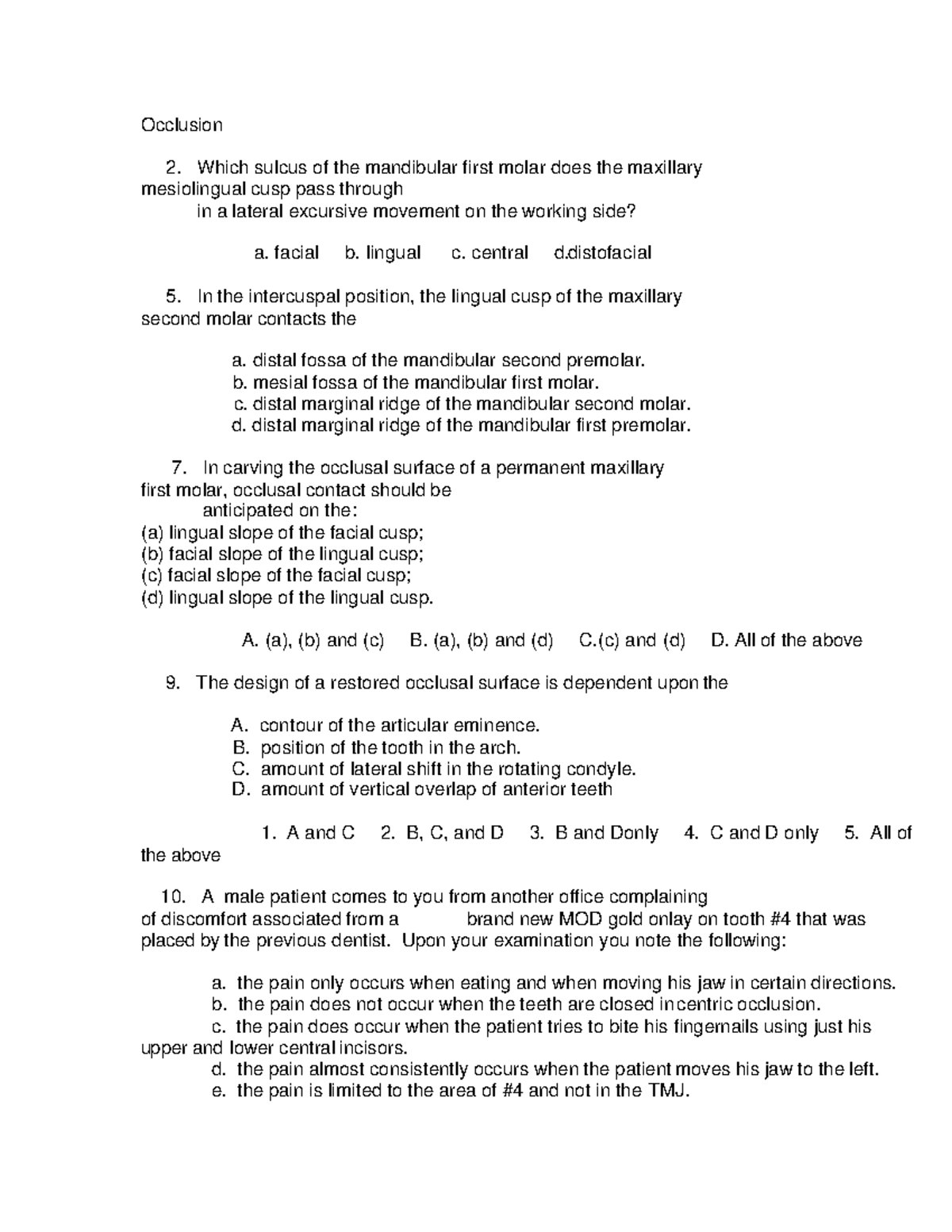 Toaz - Ghjjj - Occlusion Which sulcus of the mandibular first molar ...