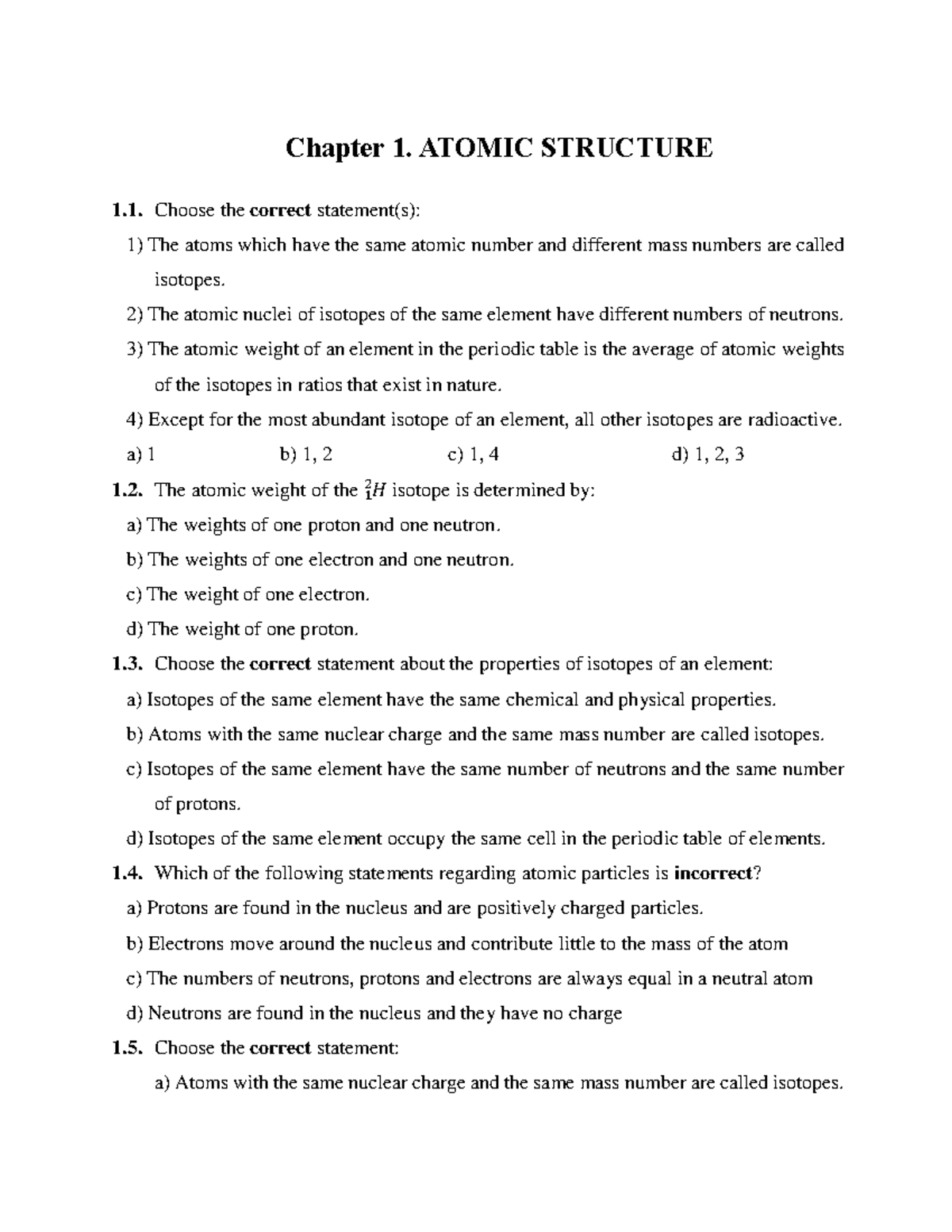 Chapter 1 Atomic Structure Exercises - Chapter 1. ATOMIC STRUCTURE ...