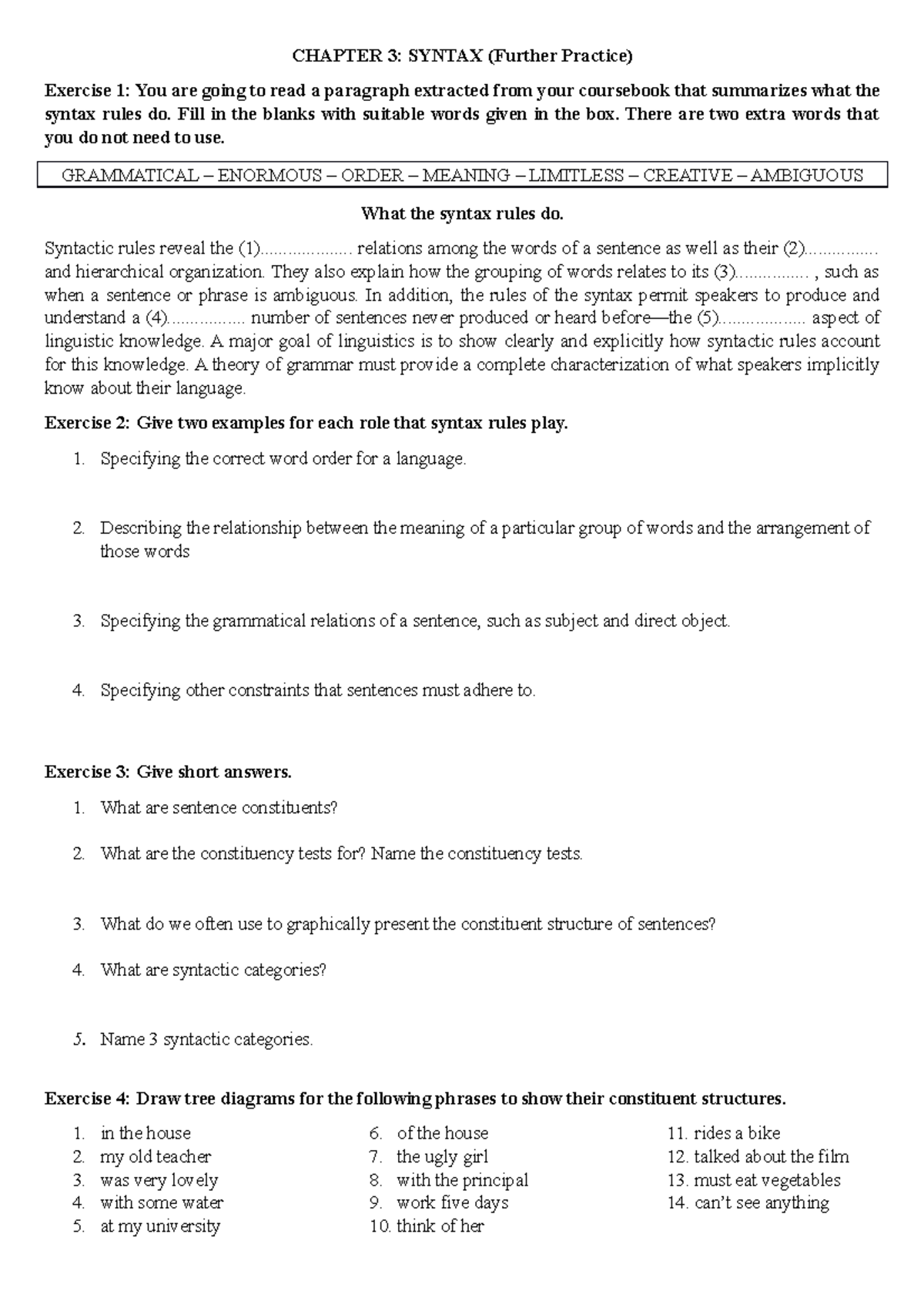 Chapter 3 syntax no key with sample trees - CHAPTER 3: SYNTAX (Further ...