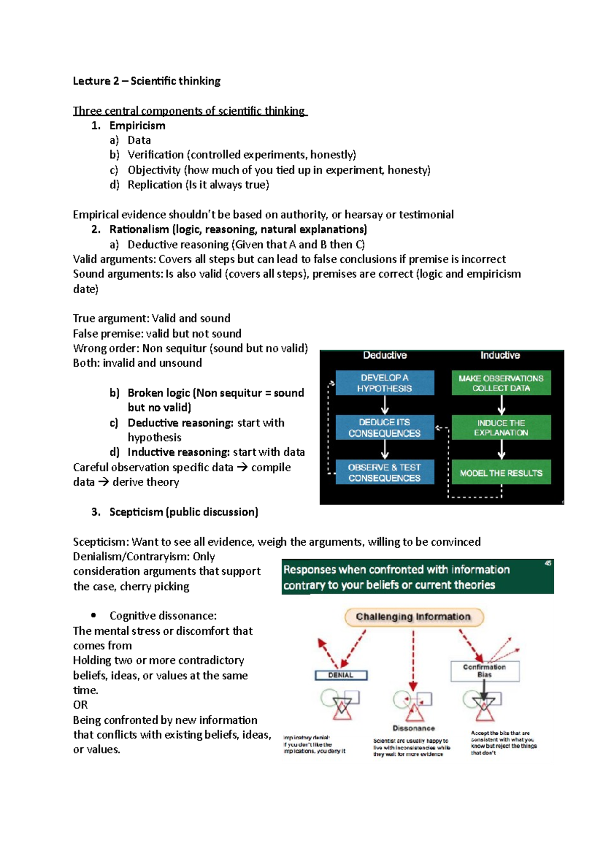 Lecture 2 - Lecture 2 – Scientific thinking Three central components of ...